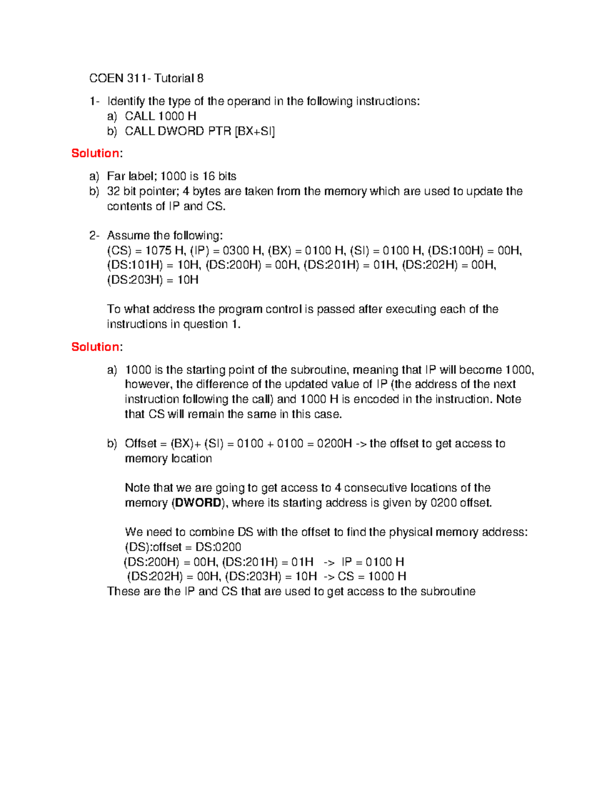 Tutorial 8 coen 311 - COEN 311- Tutorial 8 1- Identify the type of the operand in the following ...