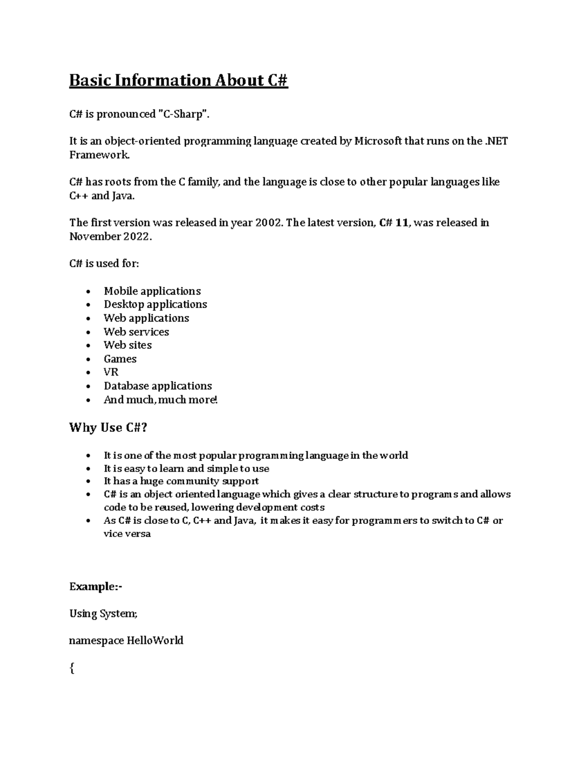 Basic Information About C# - It is an object-oriented programming ...