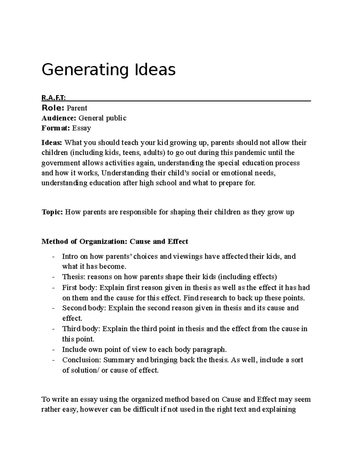 Generating Ideas - English worksheet - Generating Ideas R.A.F: Role ...