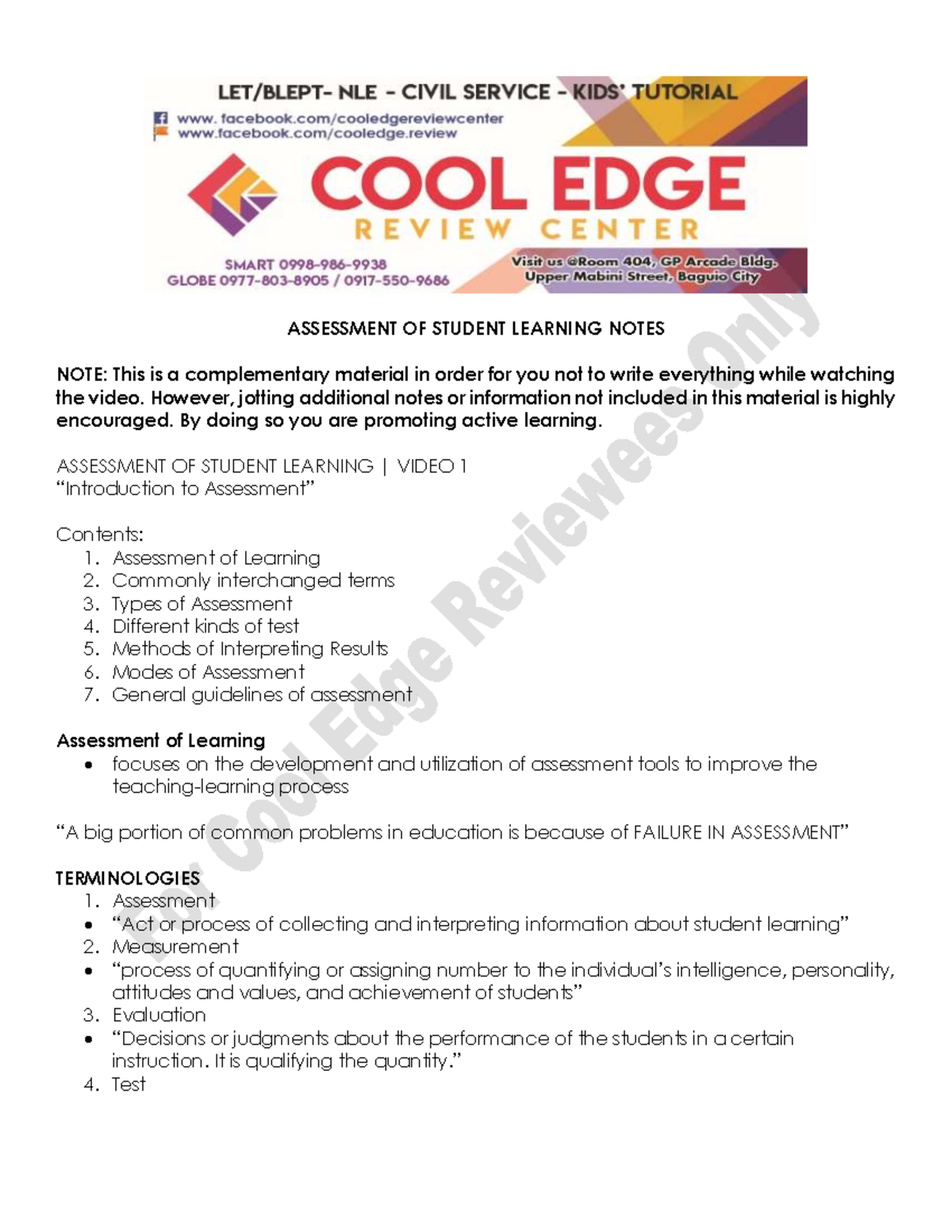 Assessment of Student Learnng Notes (Complete) - ASSESSMENT OF STUDENT ...
