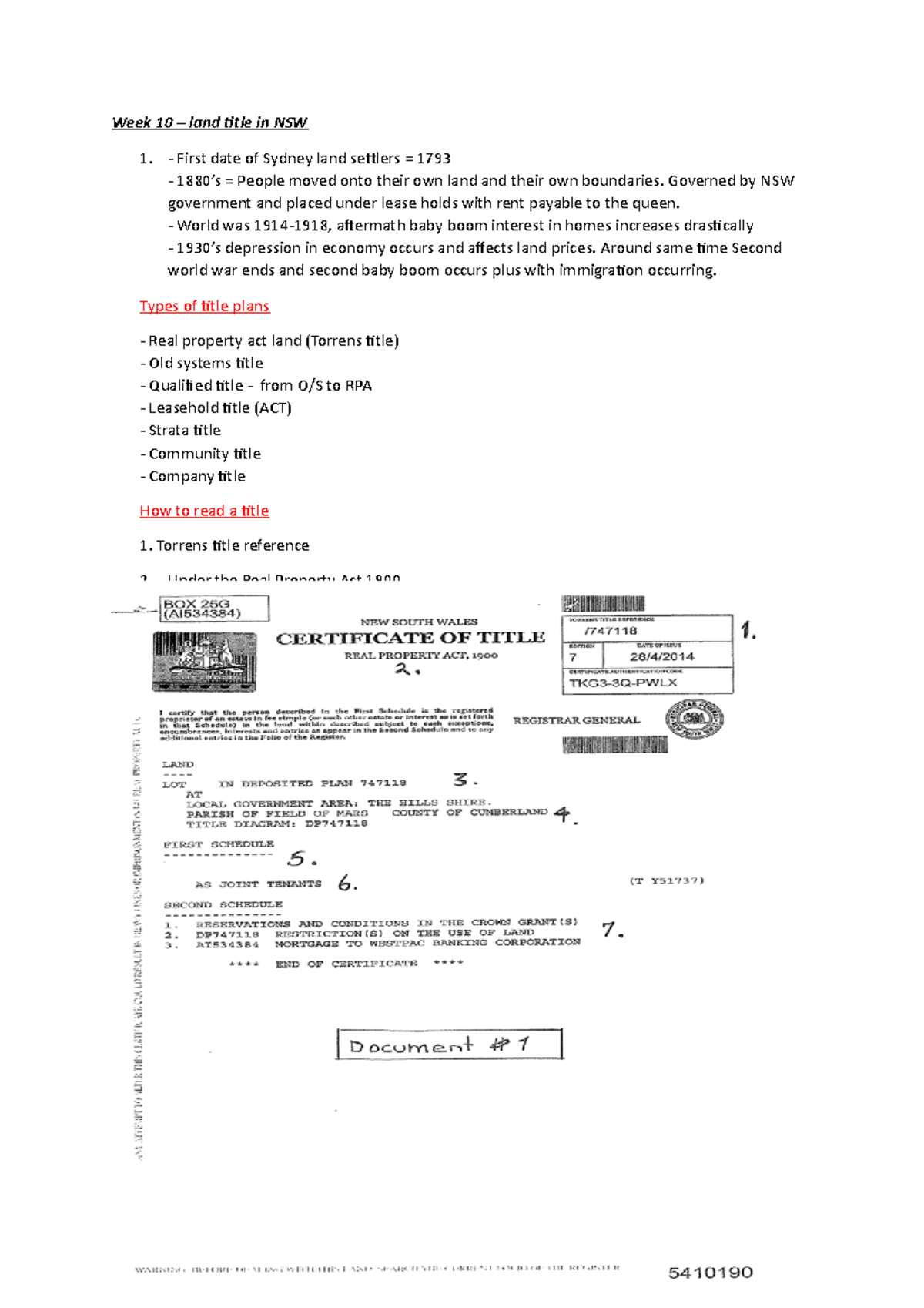 Week 10 – land title in NSW - Week 10 – land title in NSW First date of ...