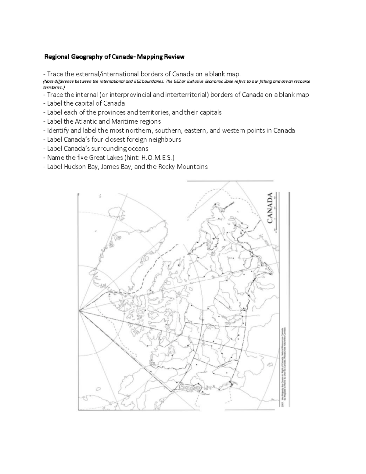 Regional Geography of Canada Map Review - {Note difference between the ...
