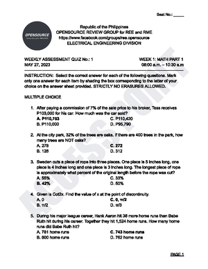 Weekly QUIZ 2 - ACCESS POINT REVIEW CENTER - ACCESS POINT Seat No ...