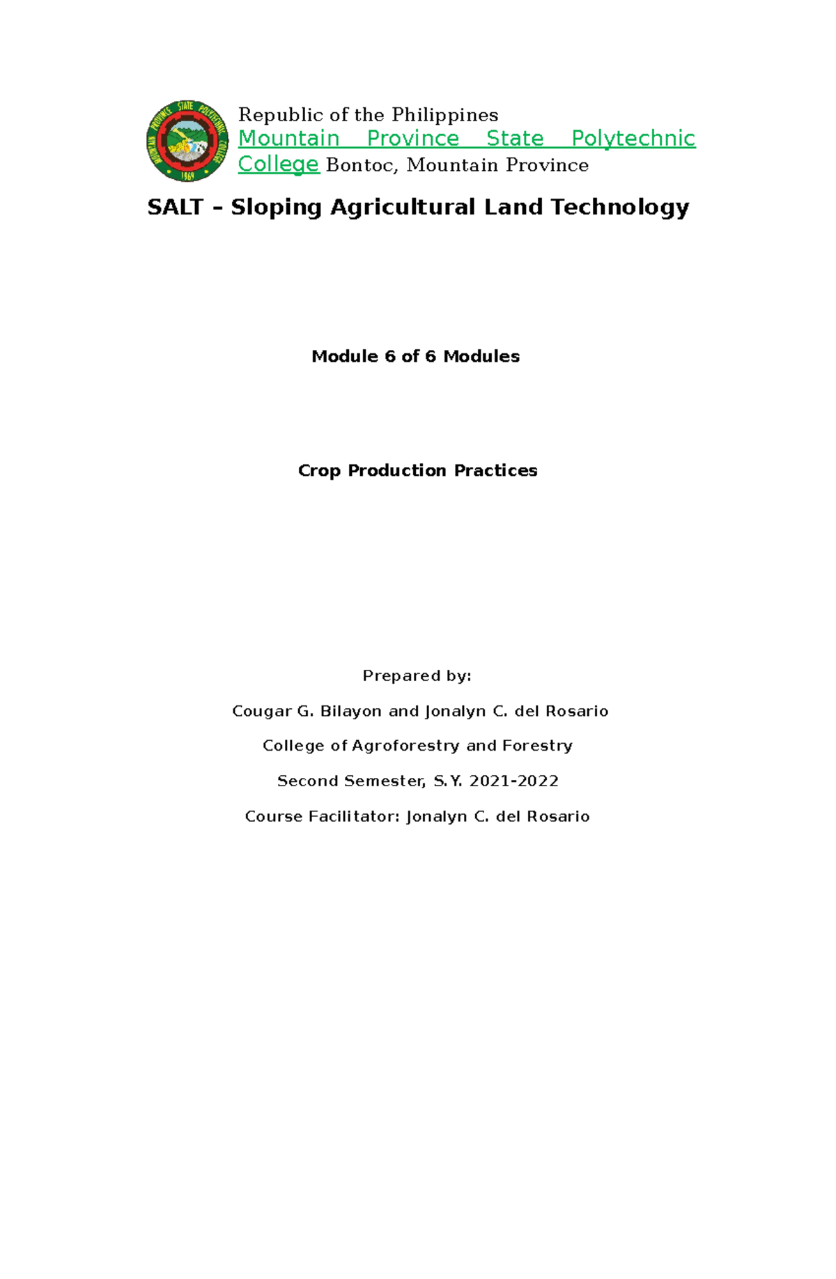 Module 4 - Introduction to Agroforestry - SALT – Sloping Agricultural ...