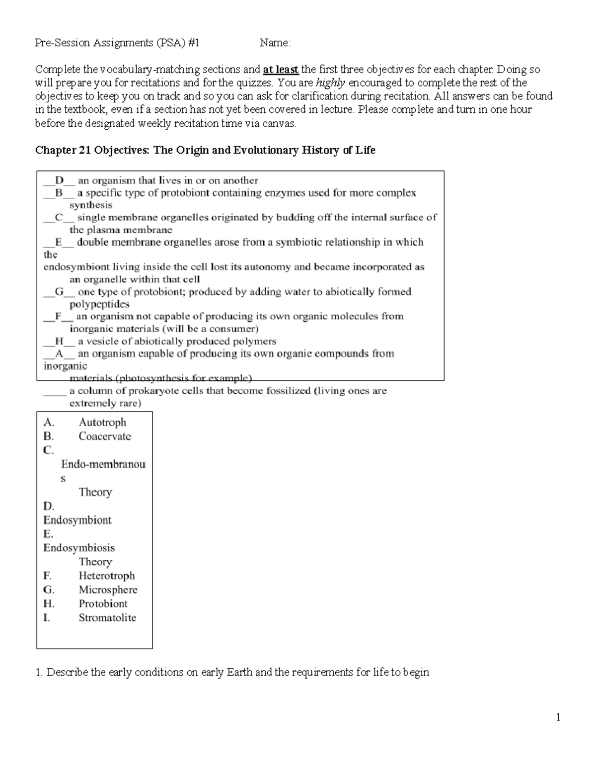 PSA 2 - psa over 18-21 - Pre-Session Assignments (PSA) #1 Name ...