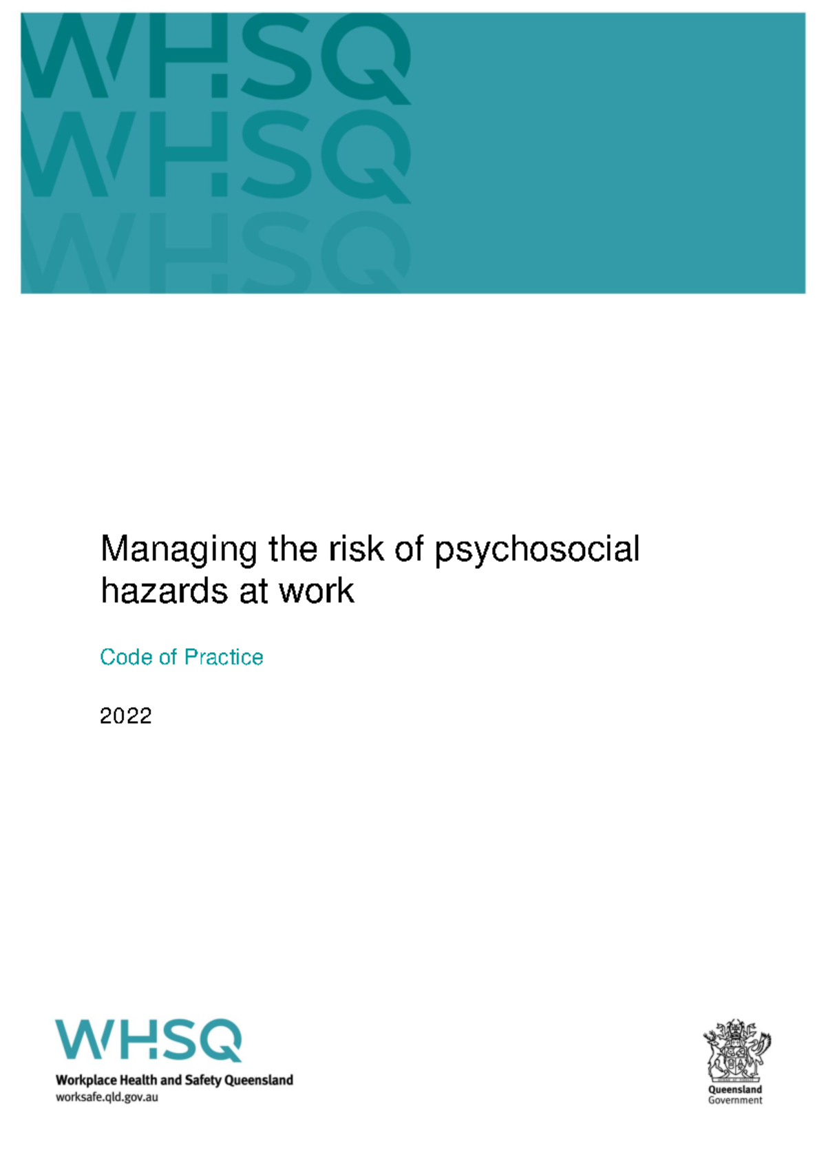 Managing the risk of psychosocial hazards at work code of practice ...