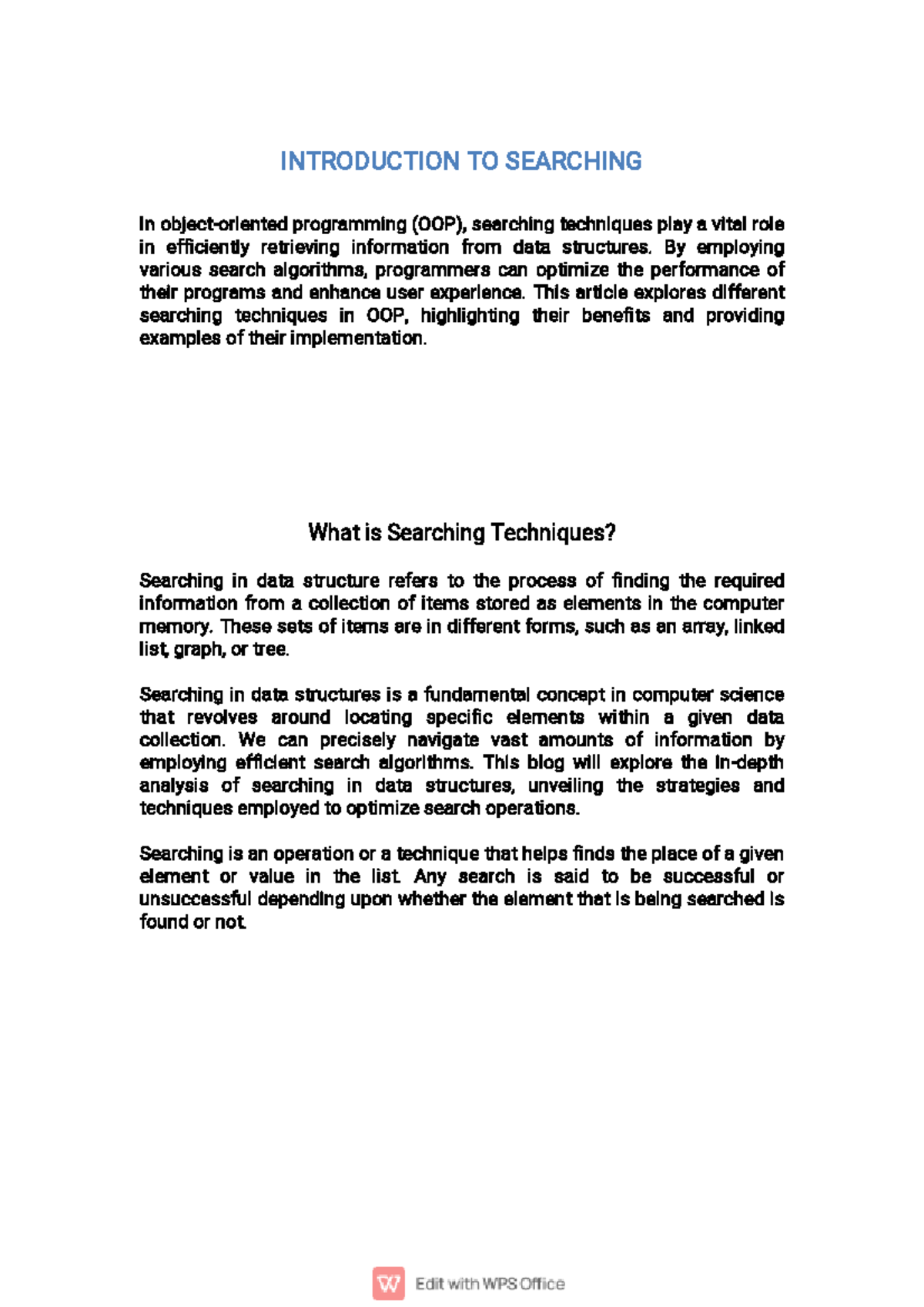 Linear Search S Wps Office Introduction To Searching In Object Oriented Programming Oop
