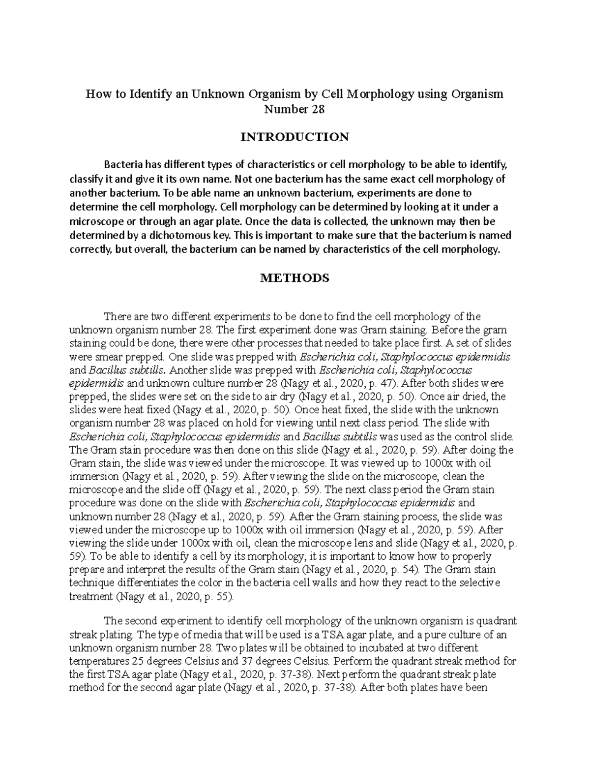 Lab 6 Paper-Grade A - How to Identify an Unknown Organism by Cell ...