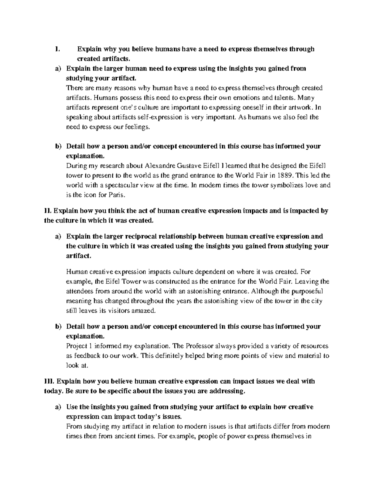 Module 8 proj 2 completed - I. Explain why you believe humans have a need to express themselves ...