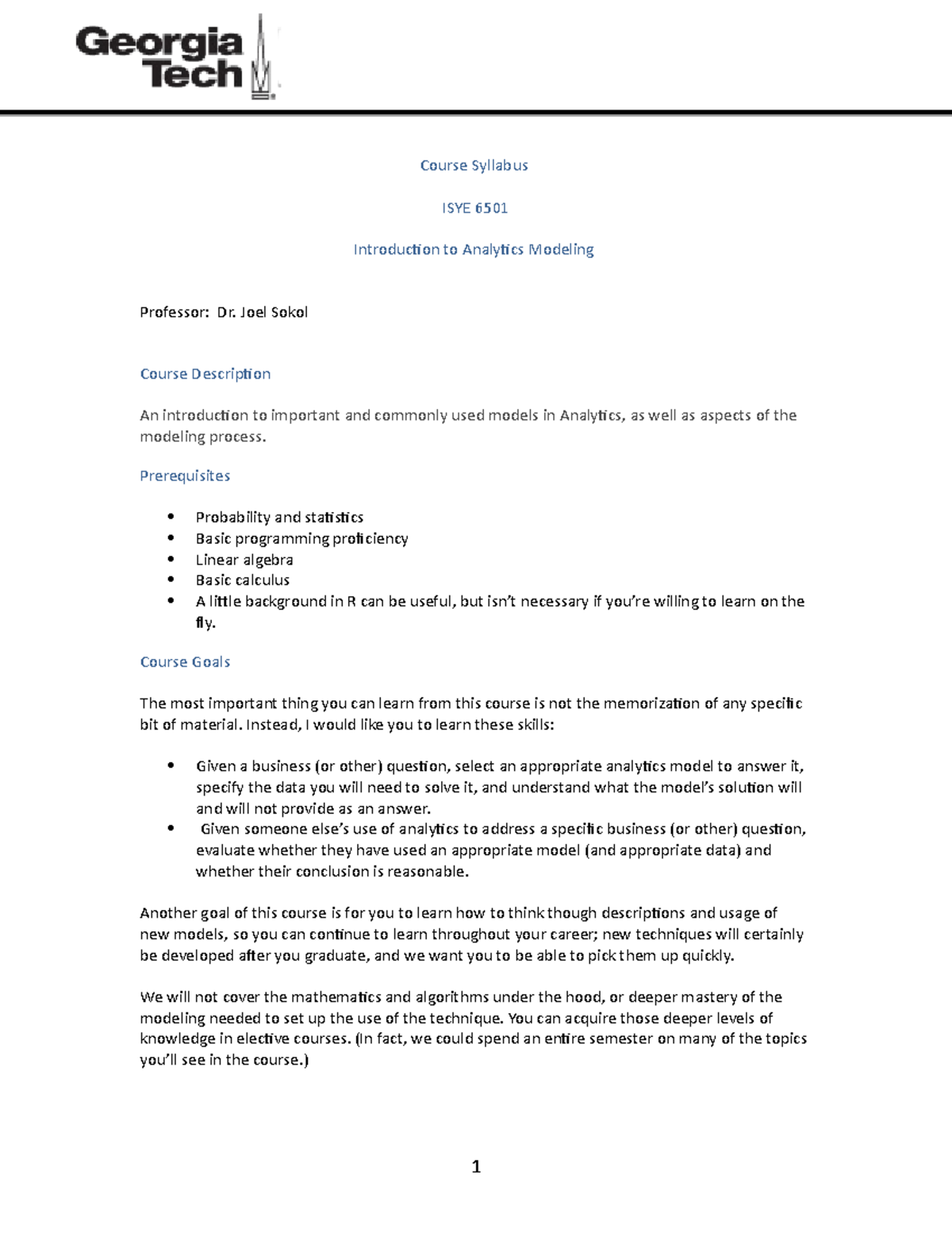 OMSA ISYE6501Syllabus-combined-Summer 2022 - Course Syllabus ISYE 6501 ...