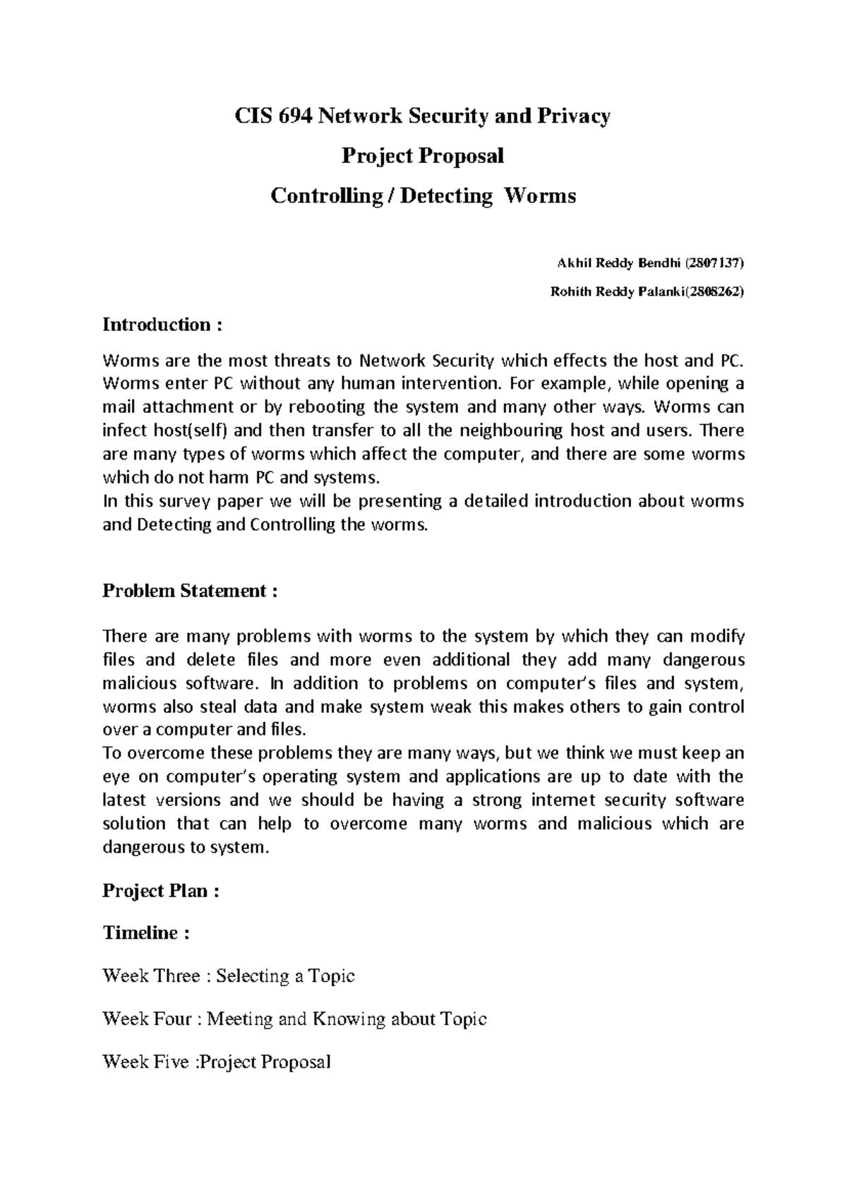 Detect and Control worms - CIS 694 Network Security and Privacy Project ...
