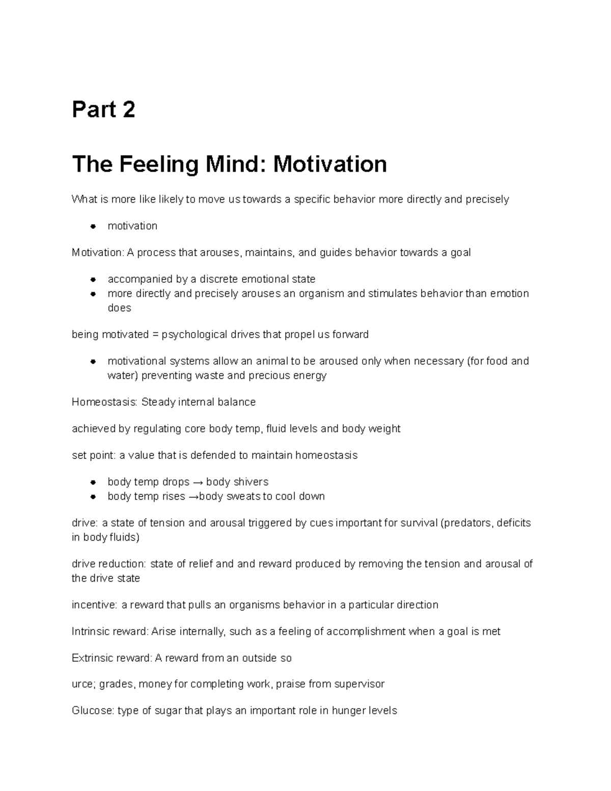 Gen Psych Chapter 7 (Part 2) - Part 2 The Feeling Mind: Motivation What ...