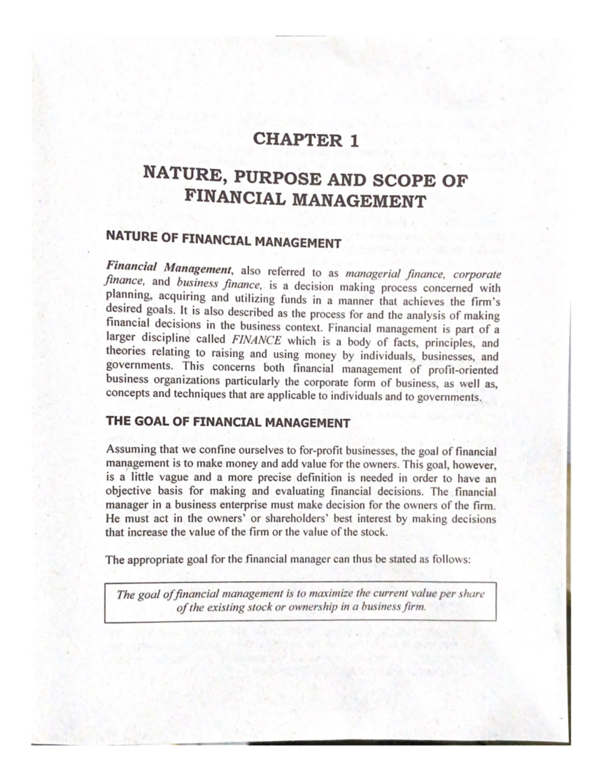 Nature Purpose AND Scope OF - Financial Management - Studocu