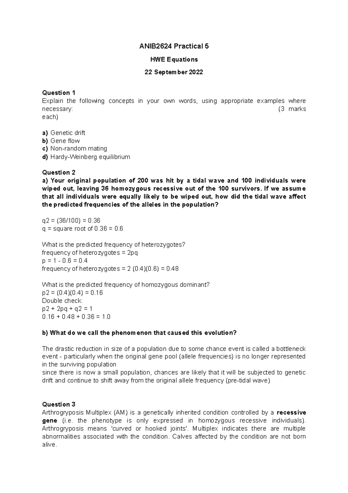 Practical 5 22 September 2022 HW Equations Memo - ANIB2624 Practical 5 ...