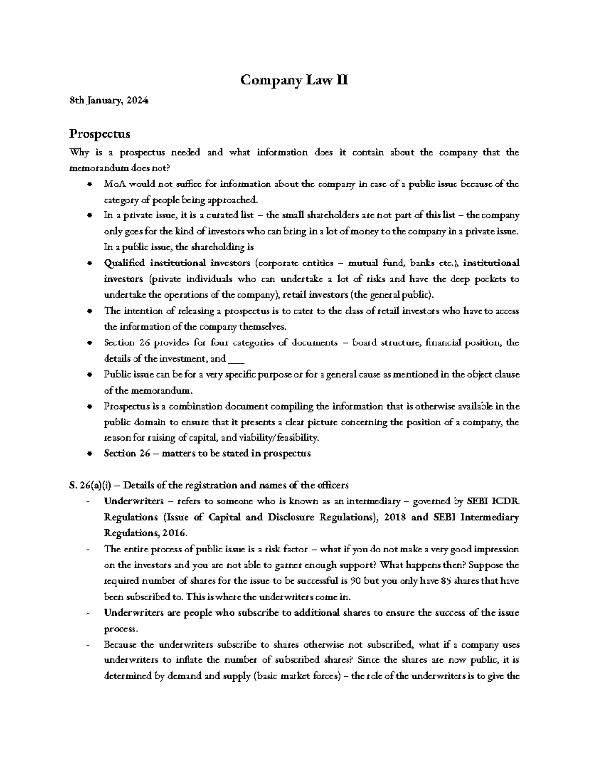 Company Law II - Company Law II 8th January, 2024 Prospectus Why is a prospectus needed and what ...