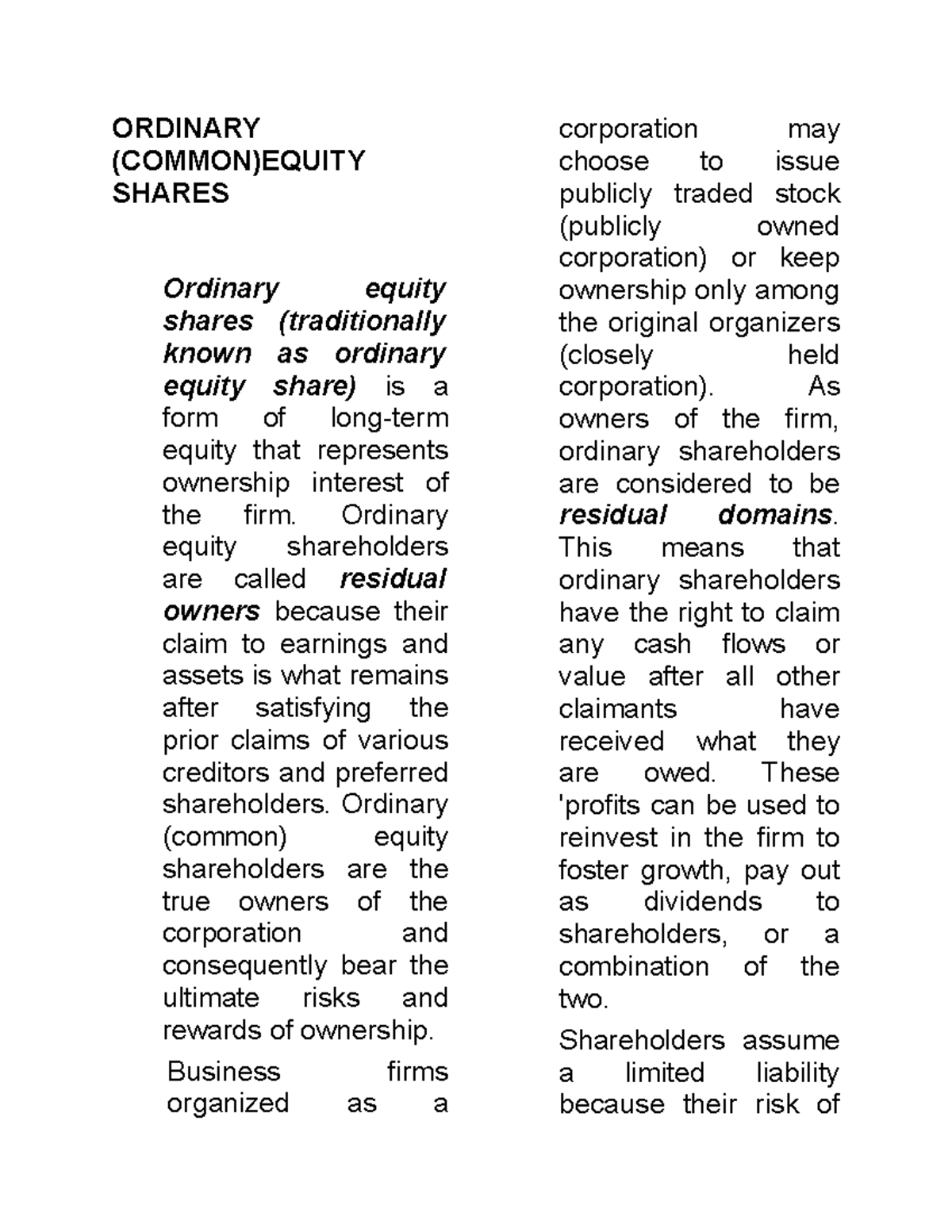 Ordinary - ORDINARY (COMMON)EQUITY SHARES Ordinary equity shares ...