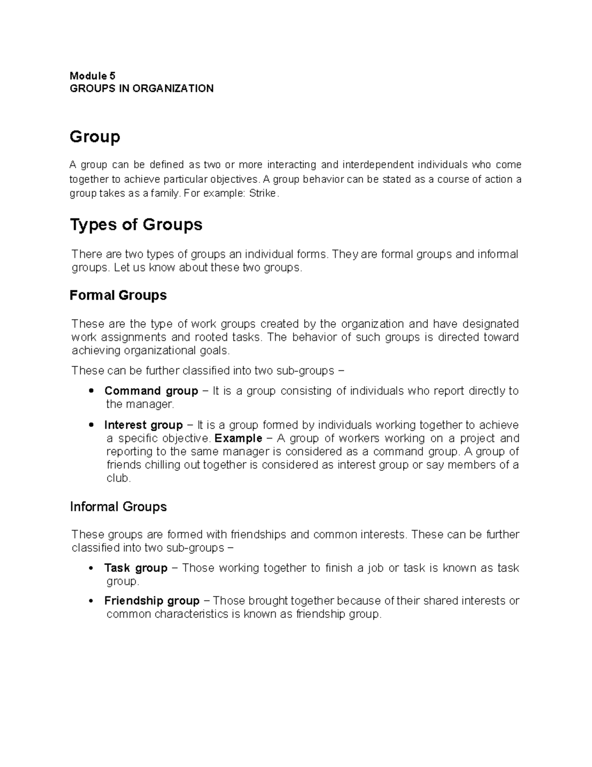 Module 5 Groups in Organization - Module 5 GROUPS IN ORGANIZATION Group ...