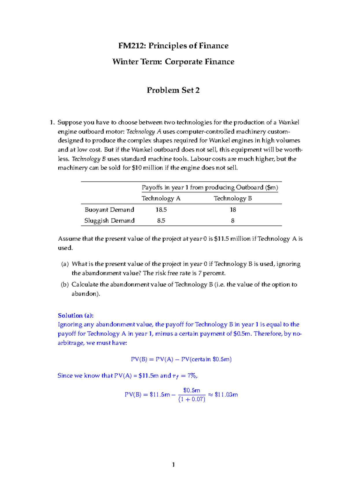 FM212 24WT PS2 Solutions - FM212: Principles of Finance Winter Term ...
