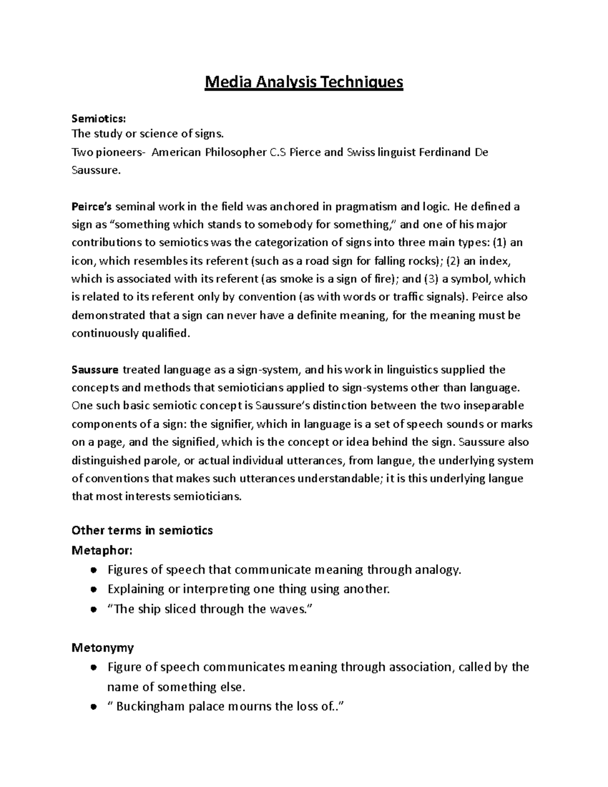 Media Analysis - Two pioneers- American Philosopher C Pierce and Swiss ...