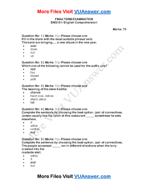 ENG101 solved MCQs mega file and quiz file - Solved MCQs Mega File From all past papers Solved ...