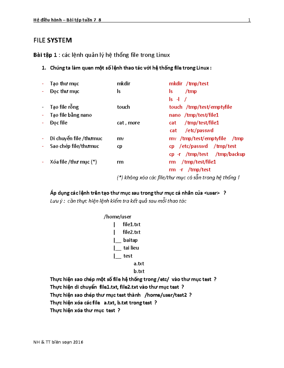 Bt-hdh-tuan-7 8 - Dùng cho ổn thi - FILE SYSTEM Bài tập 1 : các lệnh quản lý hệ thống file trong ...