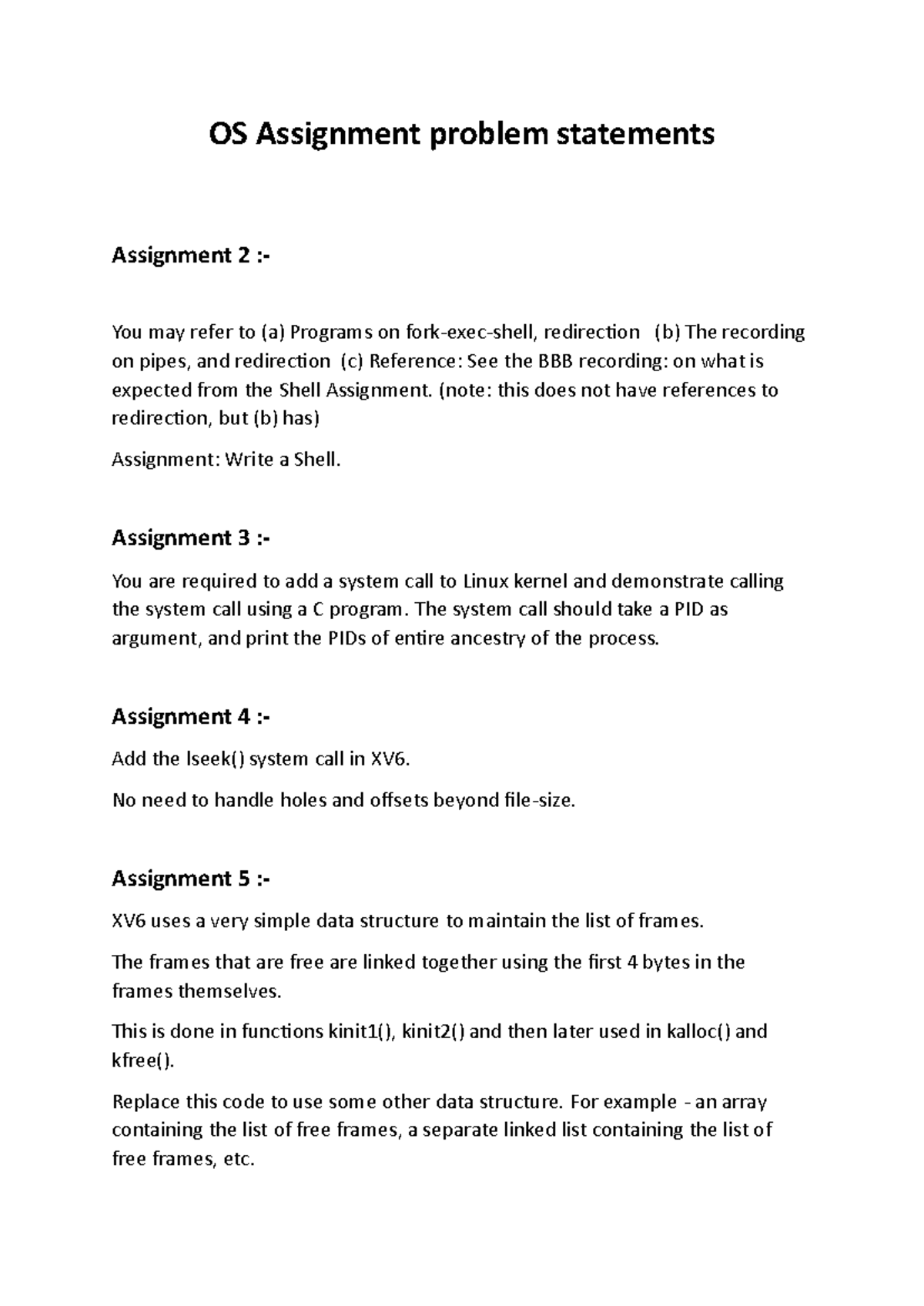 OS Assignment problem statements - OS Assignment problem statements ...