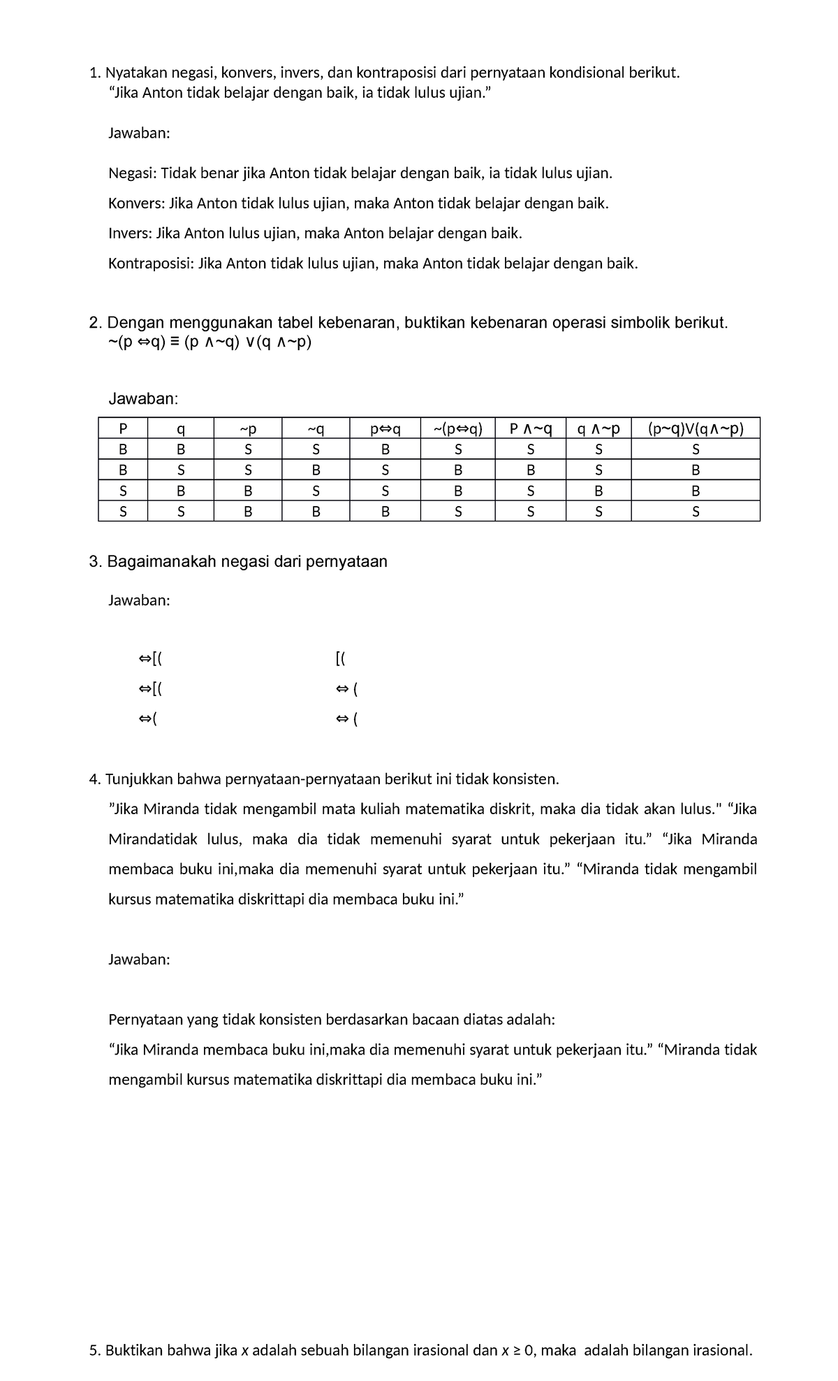 BUKU Jawaban MTK Dasar 1 - Nyatakan negasi, konvers, invers, dan ...