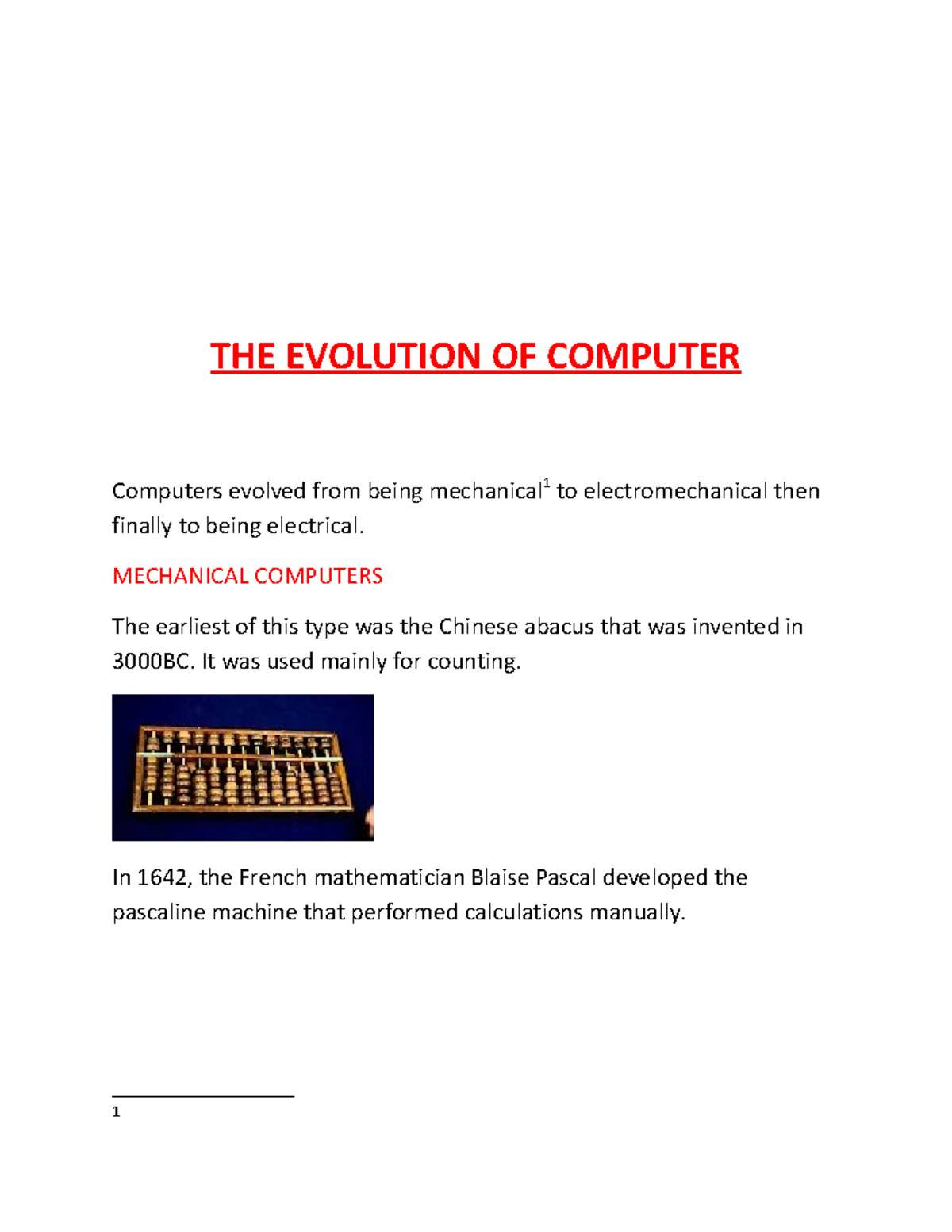 Computers - Summary Computer basics - THE EVOLUTION OF COMPUTER ...