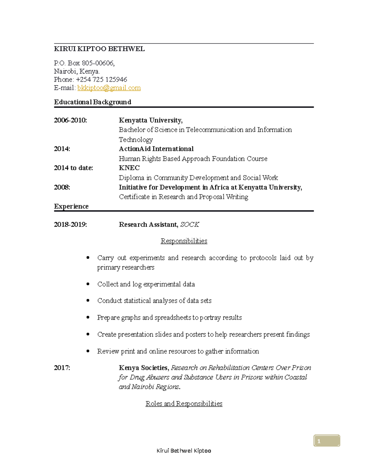 Kirui Kiptoo Bethwel CV notes exam - KIRUI KIPTOO BETHWEL P. Box 805 ...