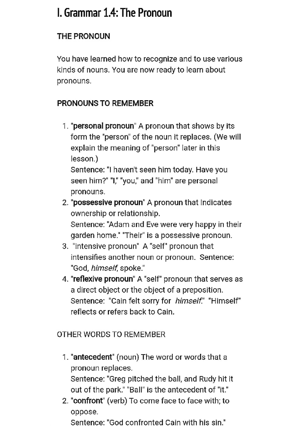 Grammar. pronoun part 1 - BA English Literature - Studocu