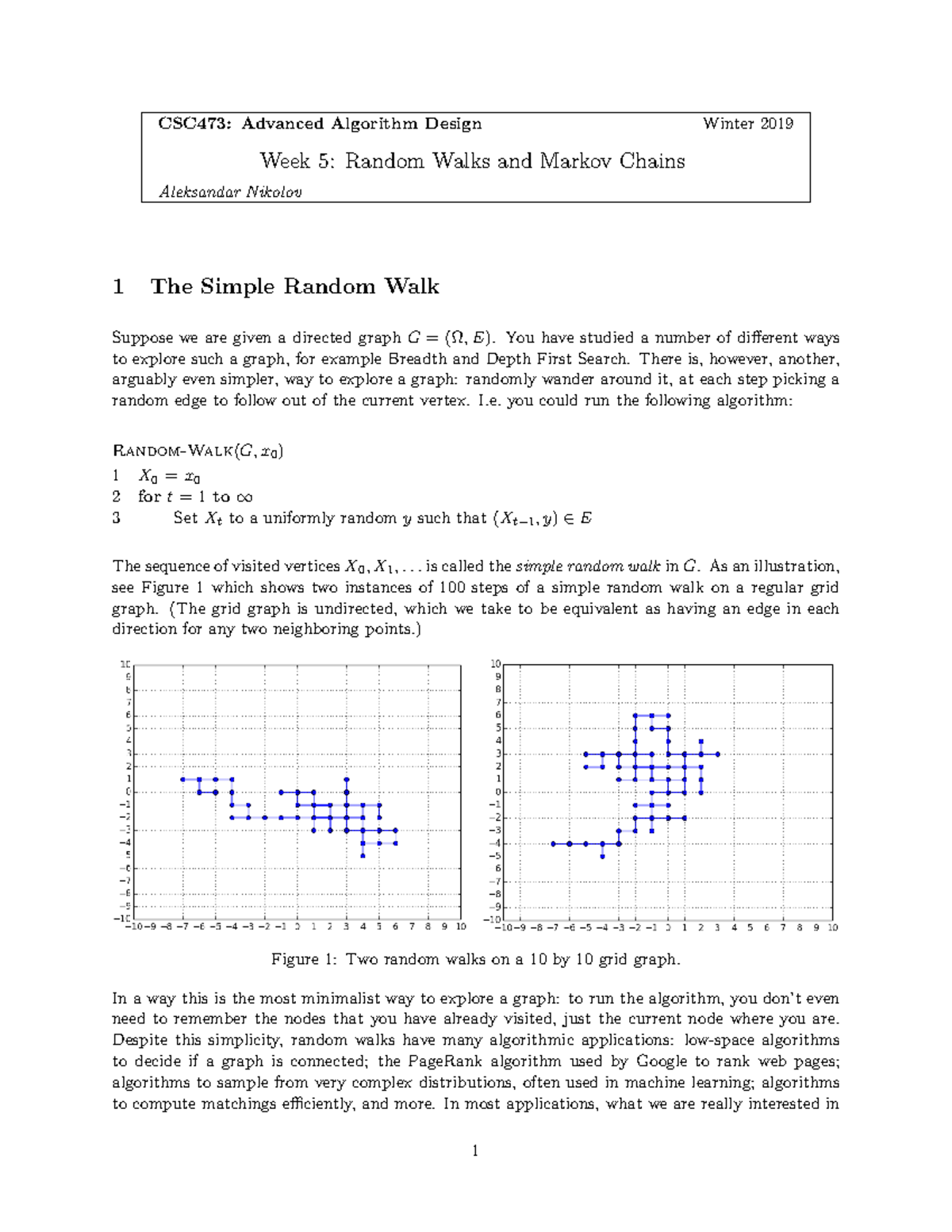Random Walks And Markov Chains Csc473 Advanced Algorithm Design Winter 2019 Week 5 Random