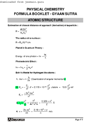 Physical Chemistry Formula Sheet