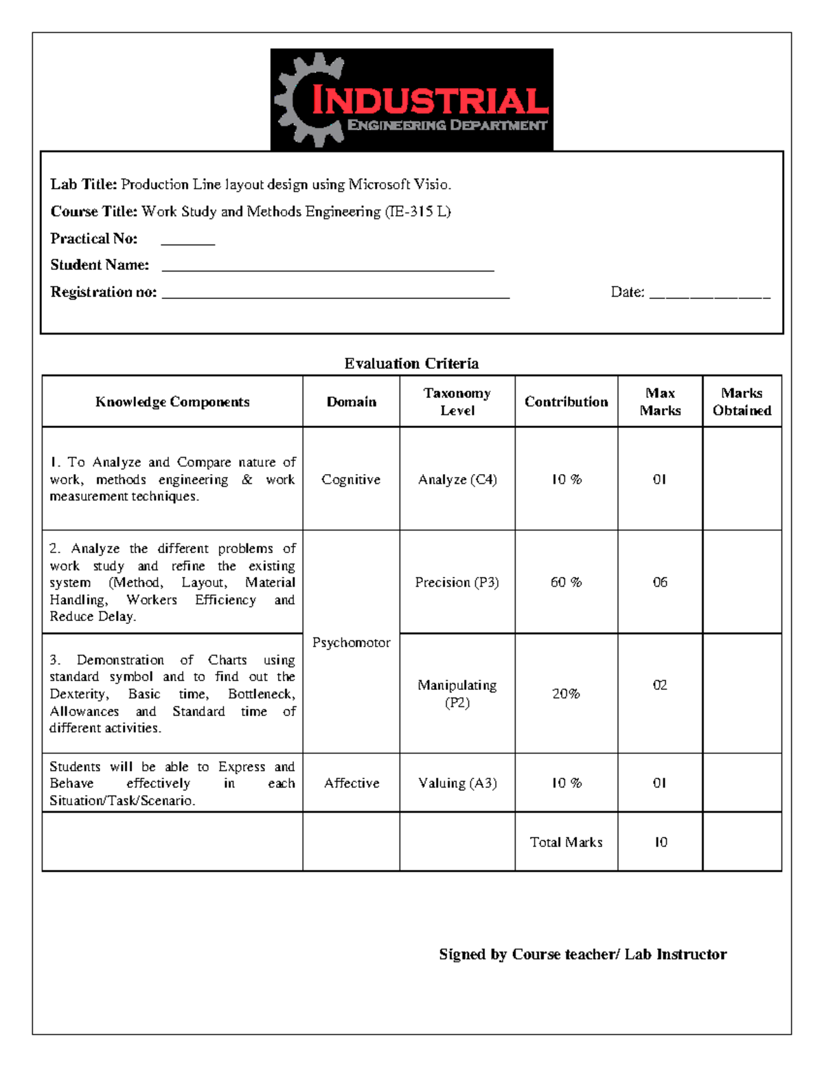 Lab Module 5 WSME Work Flow and Layout - Evaluation Criteria Knowledge ...