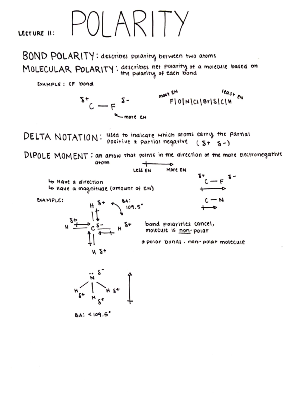 Lecture 11 Polarity - POLARITY LECTURE 11: BOND POLARITY: descrides ...