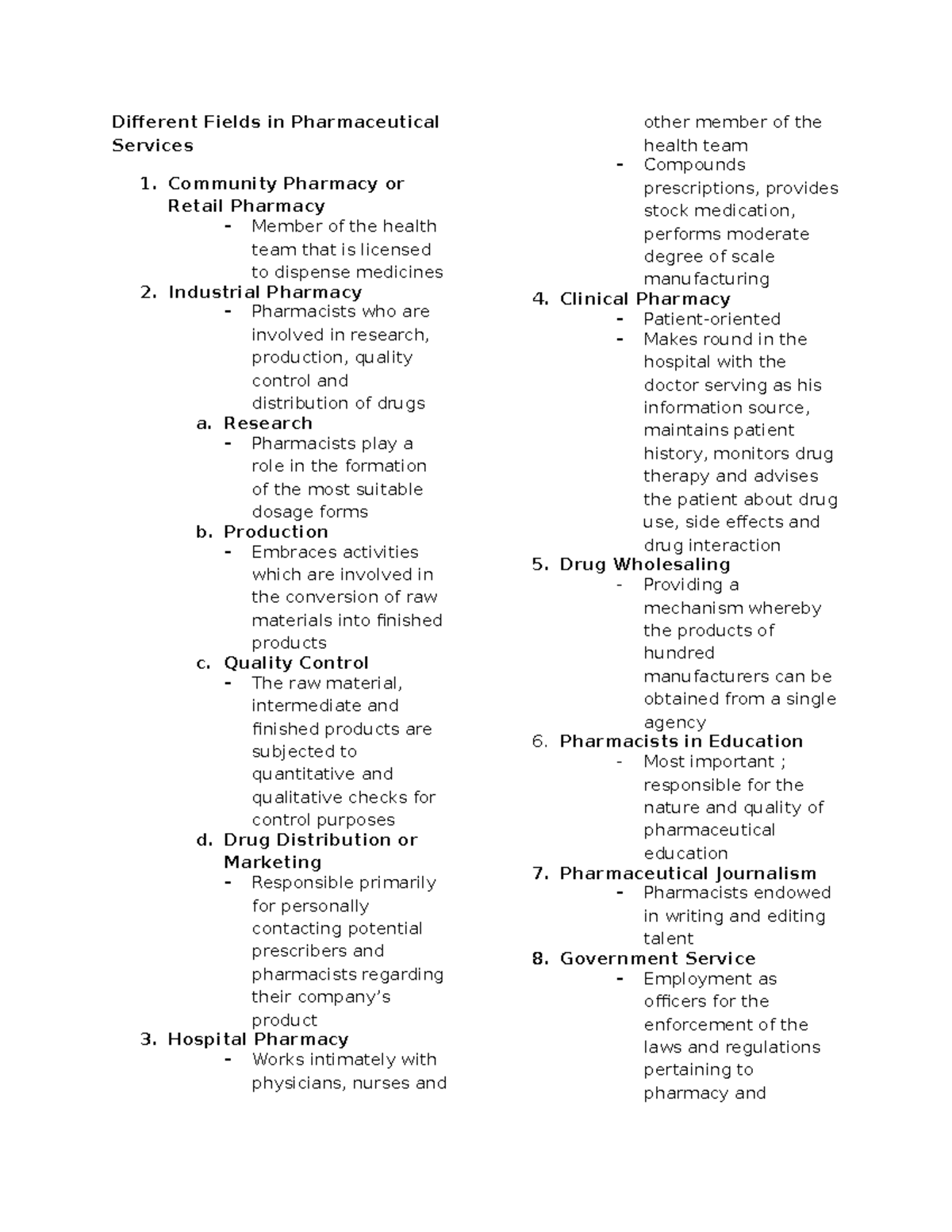 PHARMACY REVIEWER - Different Fields in Pharmaceutical Services ...