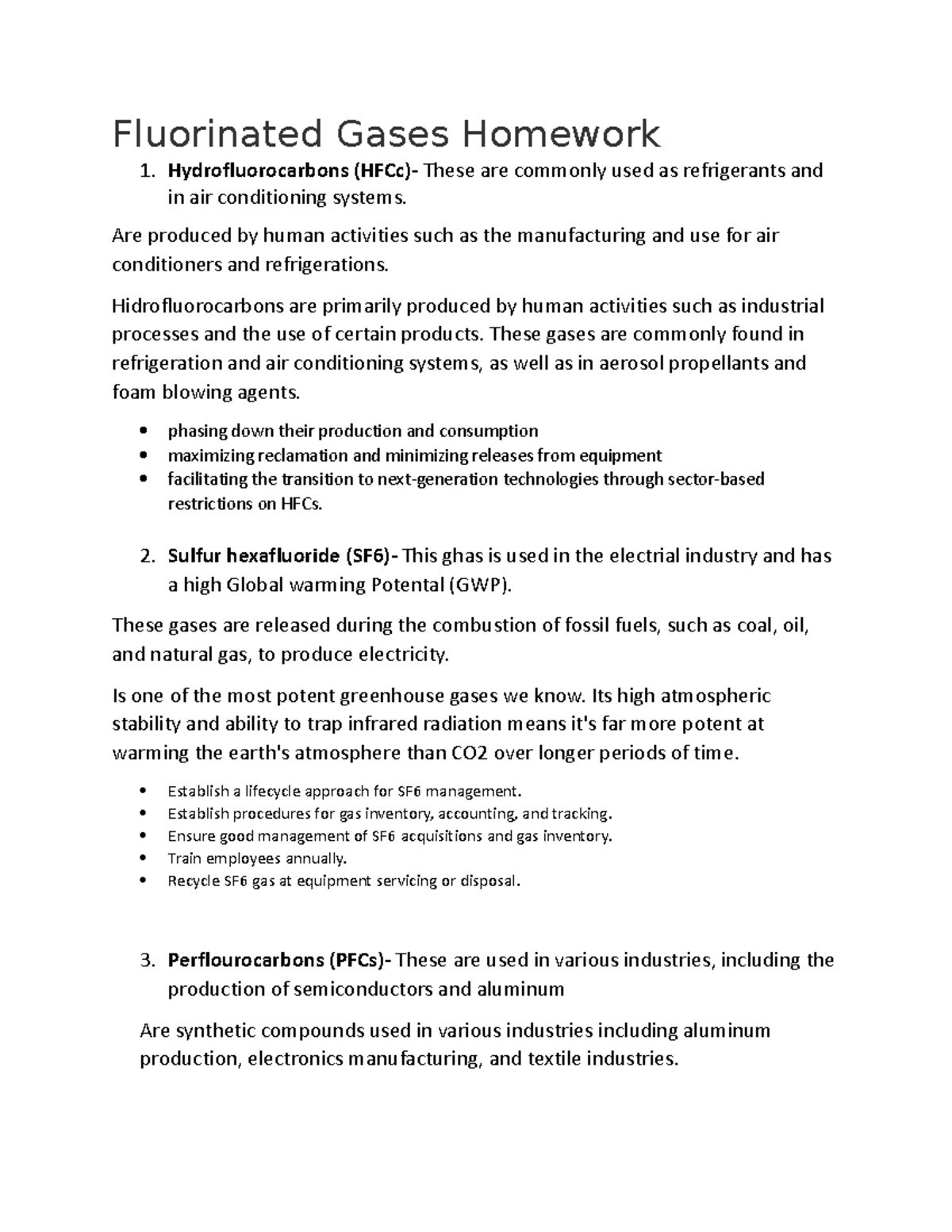 Fluorinated Gases Homework - Hydrofluorocarbons (HFCc)- These are ...