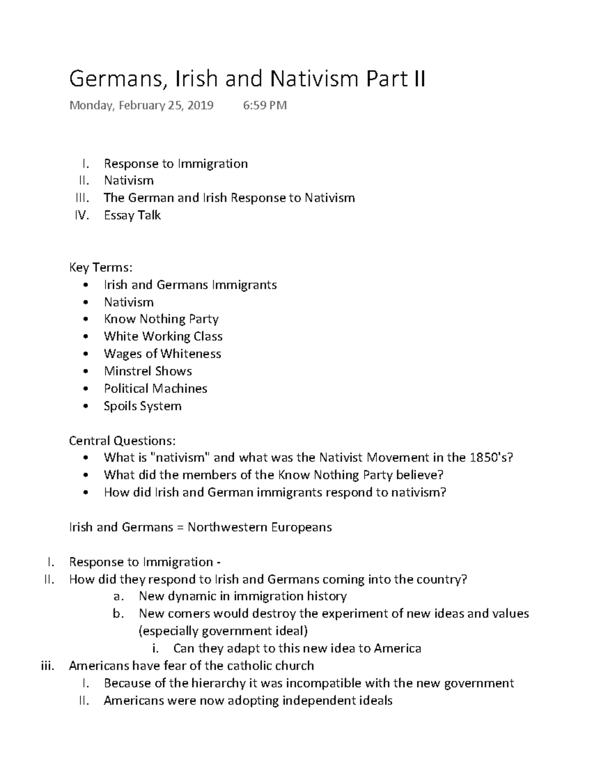 Part II Germans, Irish and Nativism - Warning: TT: undefined function ...