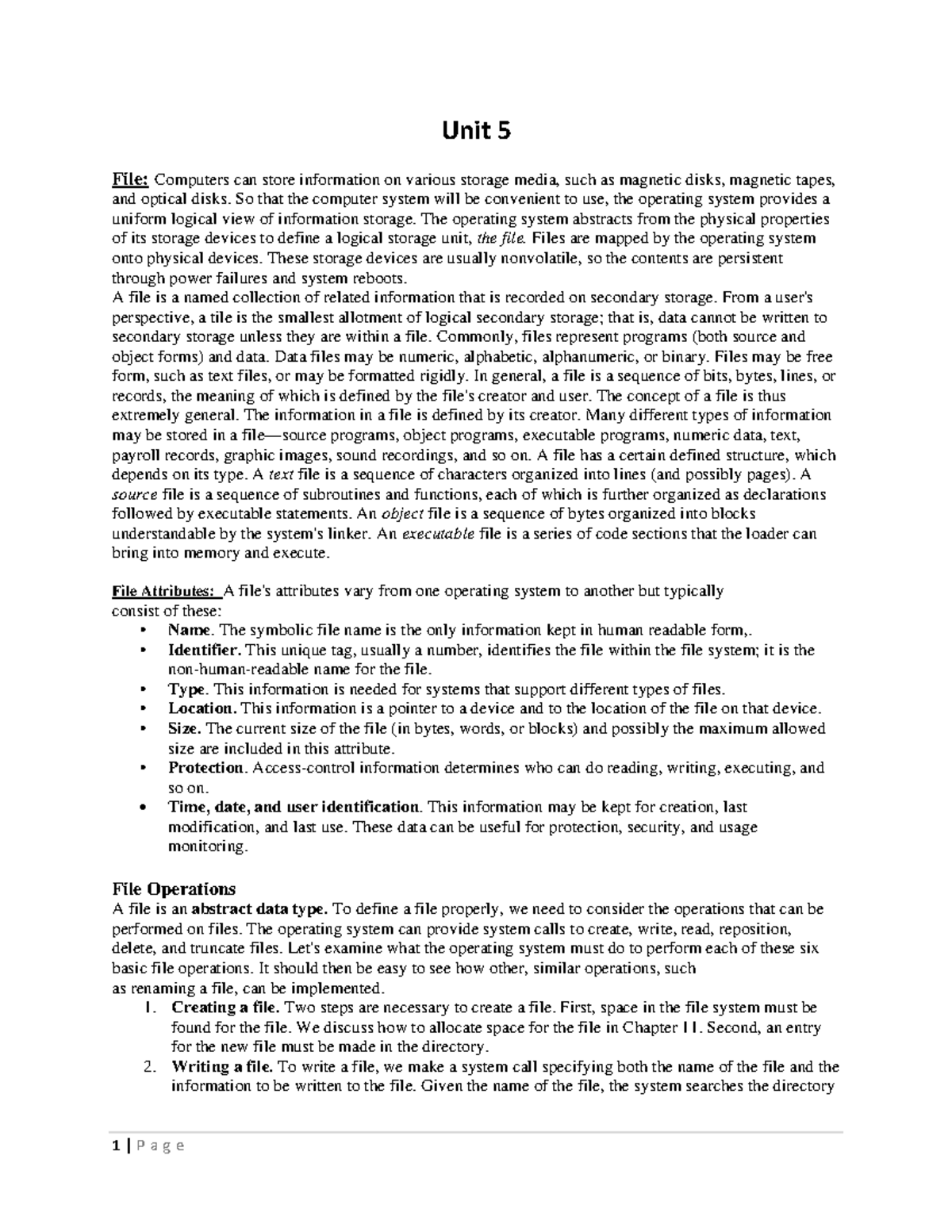U5Info Mgmt - operating system - Unit 5 File: Computers can store information on various storage ...