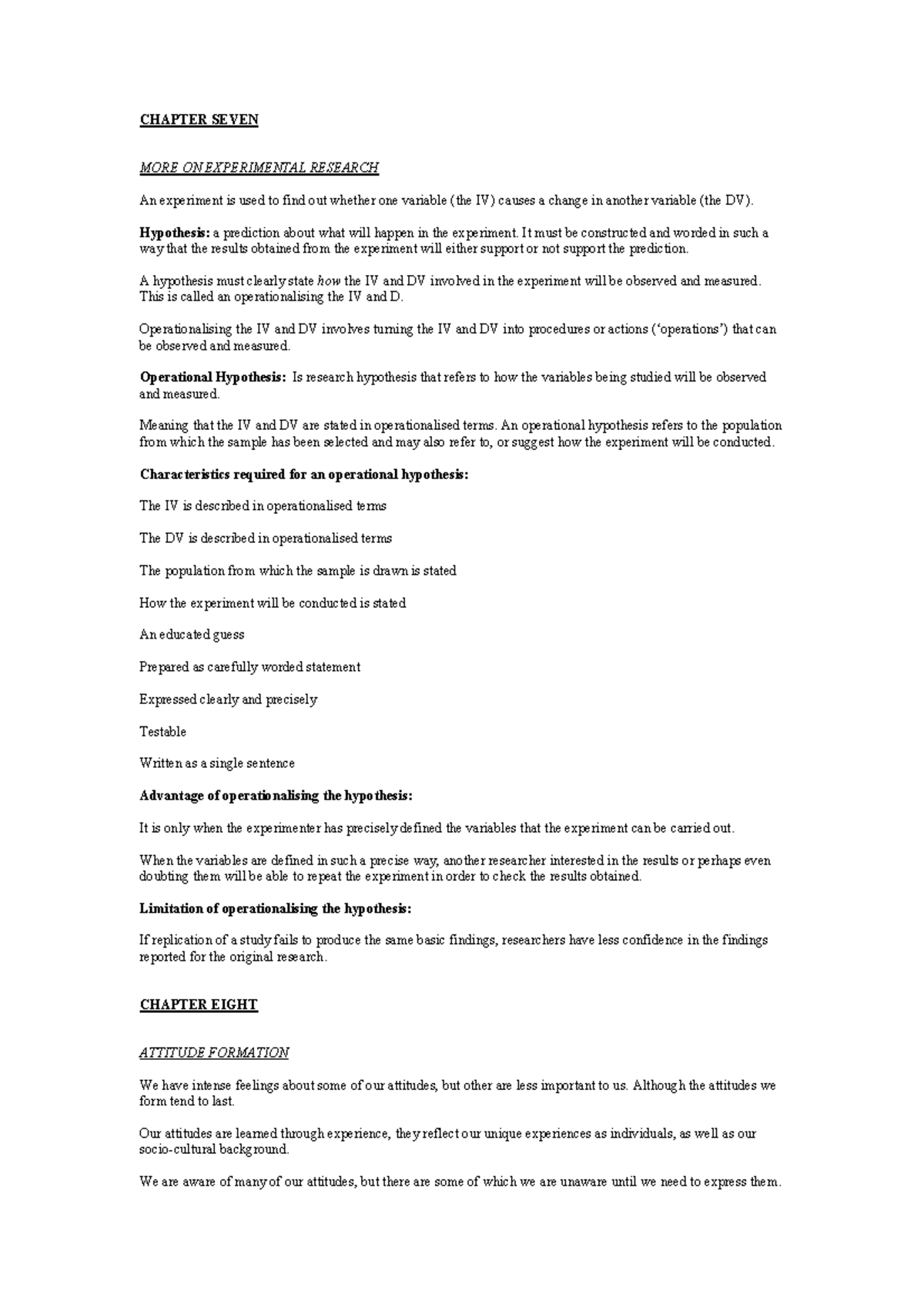 2262Psychology Unit 2 Revision - CHAPTER SEVEN MORE ON EXPERIMENTAL ...