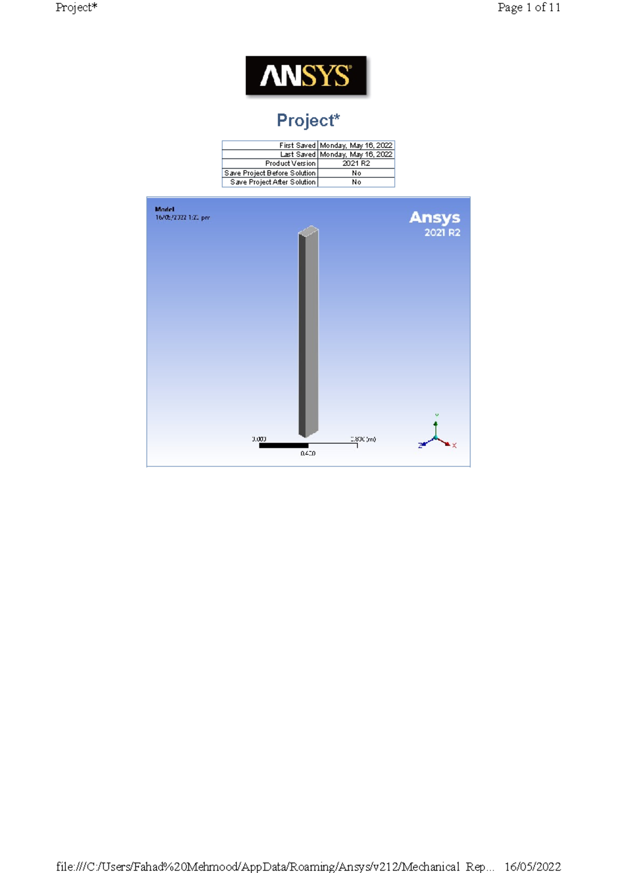 Buckling - Analysis using ANSYS - Project* First SavedMonday, May 16 ...