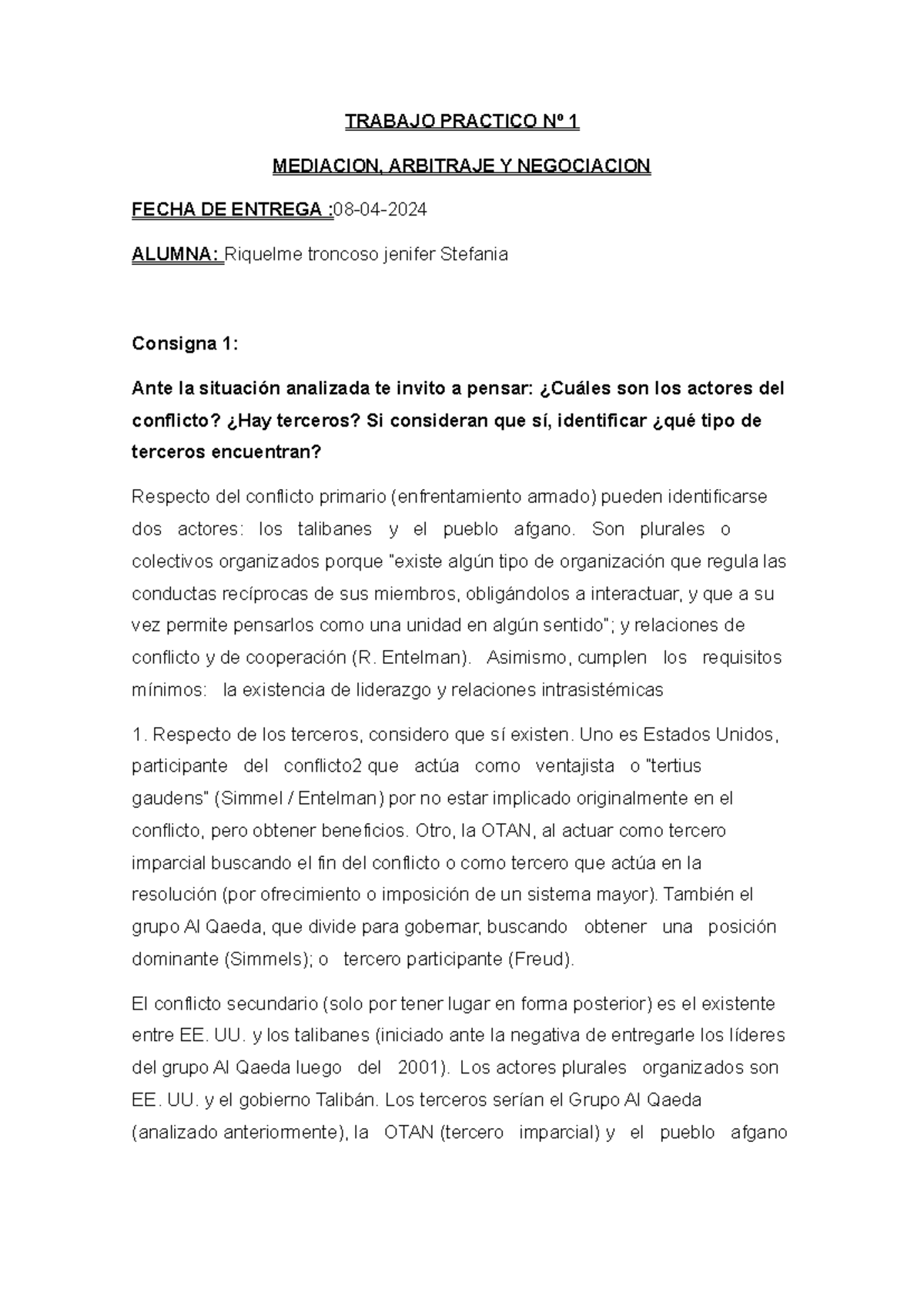 Trabajo Practico Nº 1 Mediacion Arbitraje - TRABAJO PRACTICO Nº 1 MEDIACION, ARBITRAJE Y ...