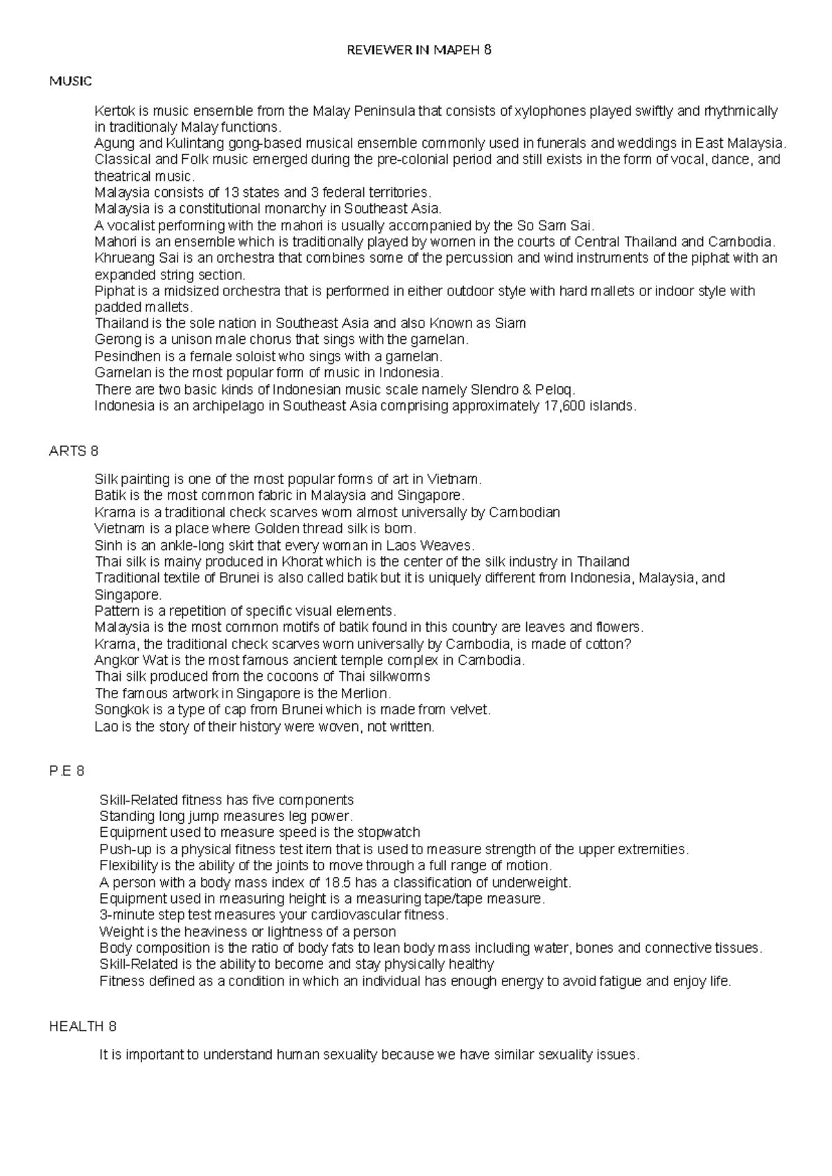 Reviewer IN Mapeh 8 - REVIEWER IN MAPEH 8 MUSIC Kertok is music ...