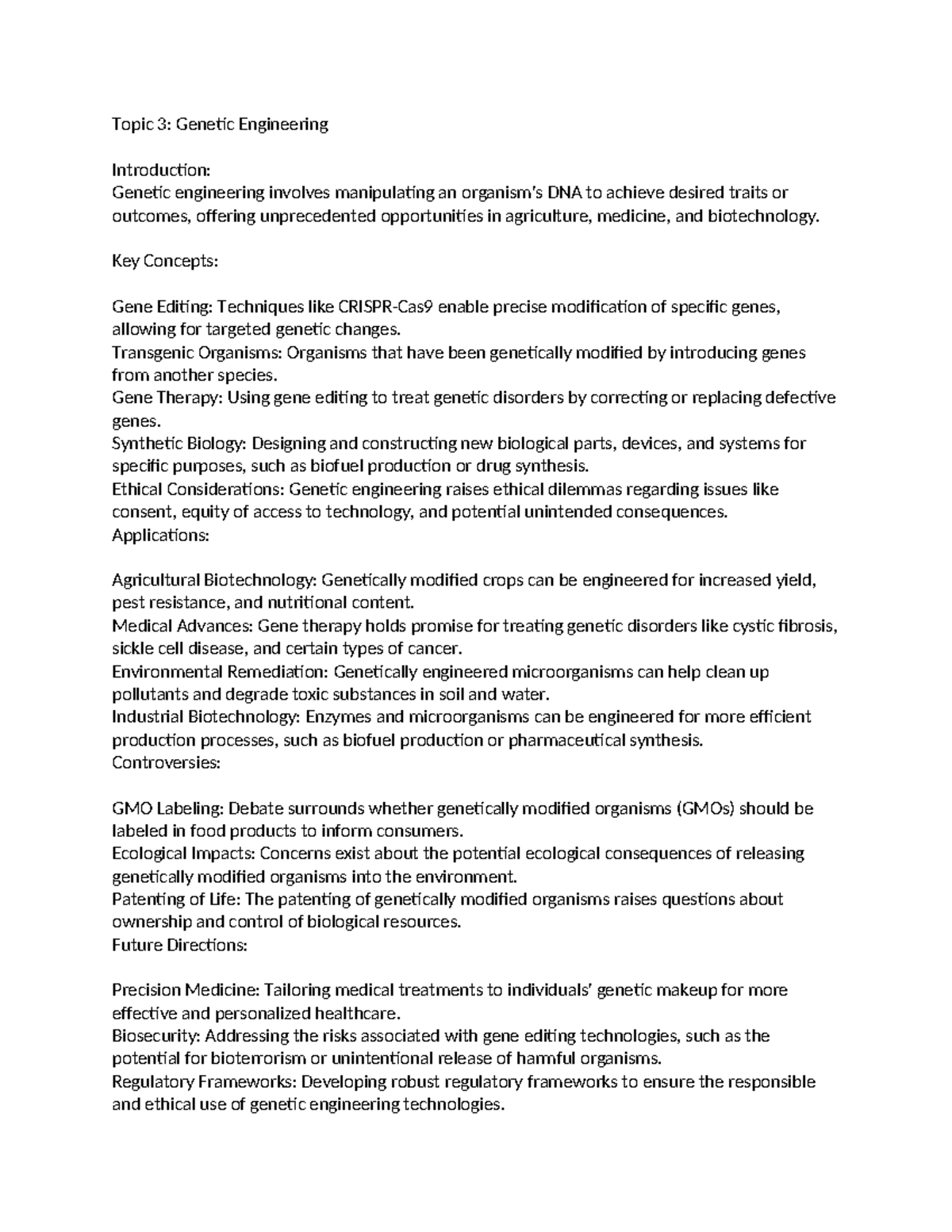Genetic Engineering - Summary Materials Science Fundamentals - Topic 3 ...