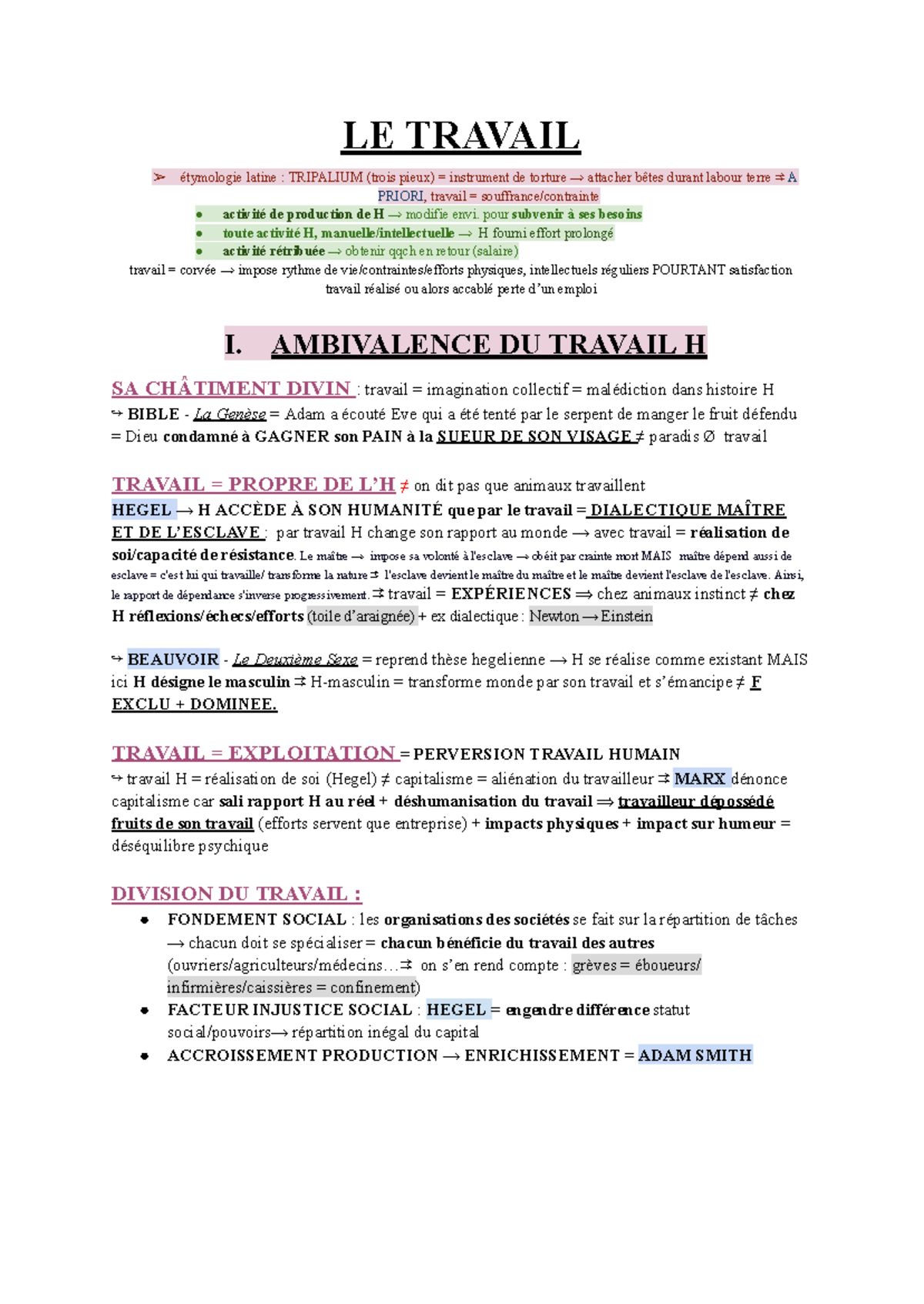 LE Travail - fiche de révision bac de philo - LE TRAVAIL étymologie ...