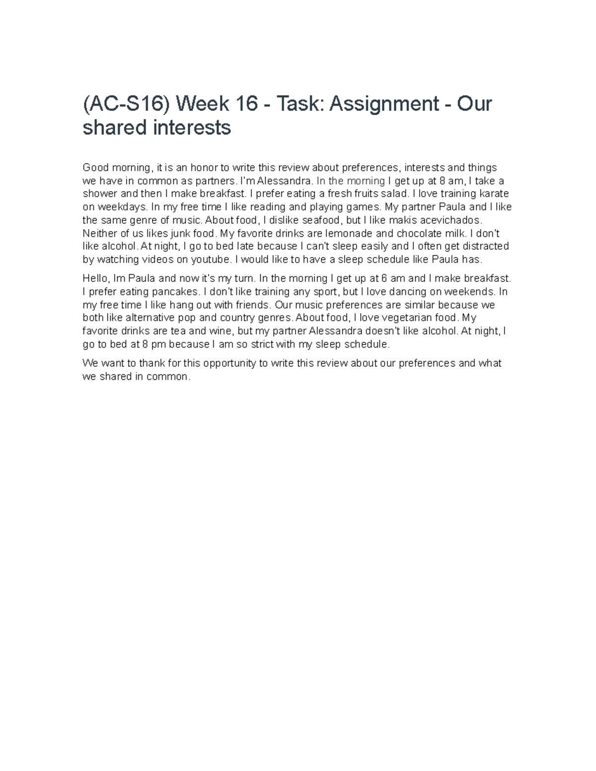 Ana paula genhua ingles - (AC-S16) Week 16 - Task: Assignment - Our ...