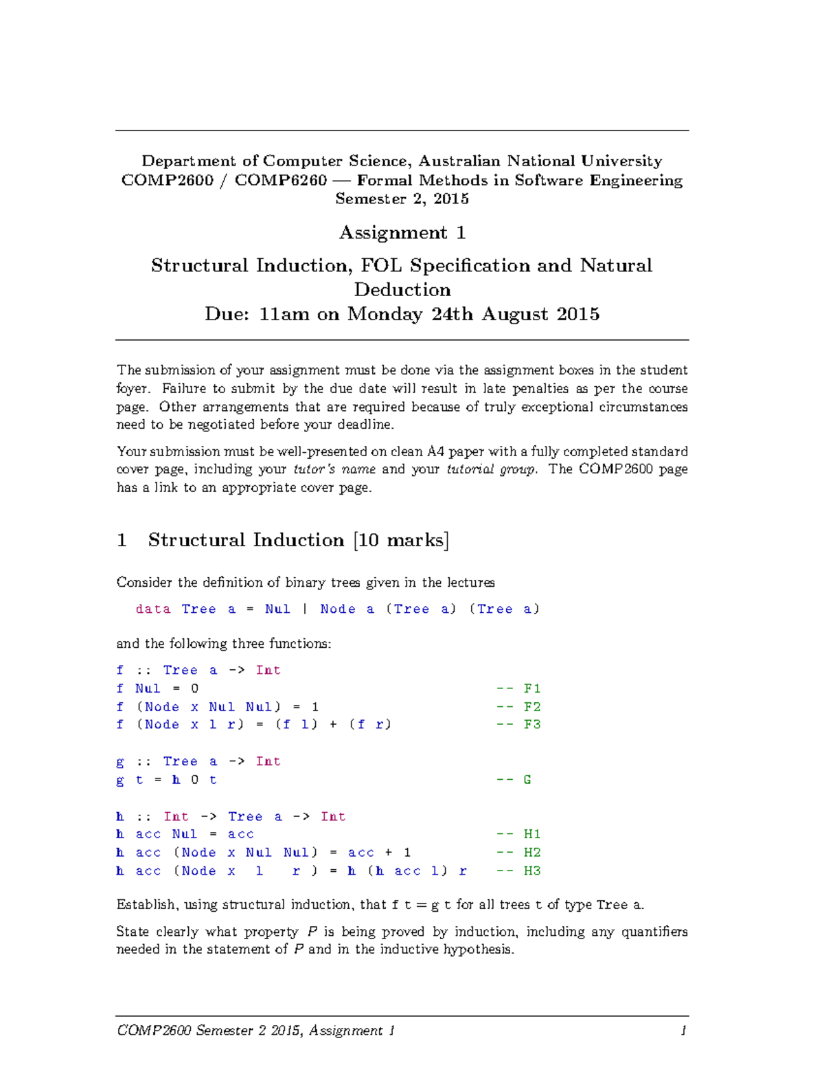 Assignment 1 Solutions - Department of Computer Science, Australian National University COMP2600 ...