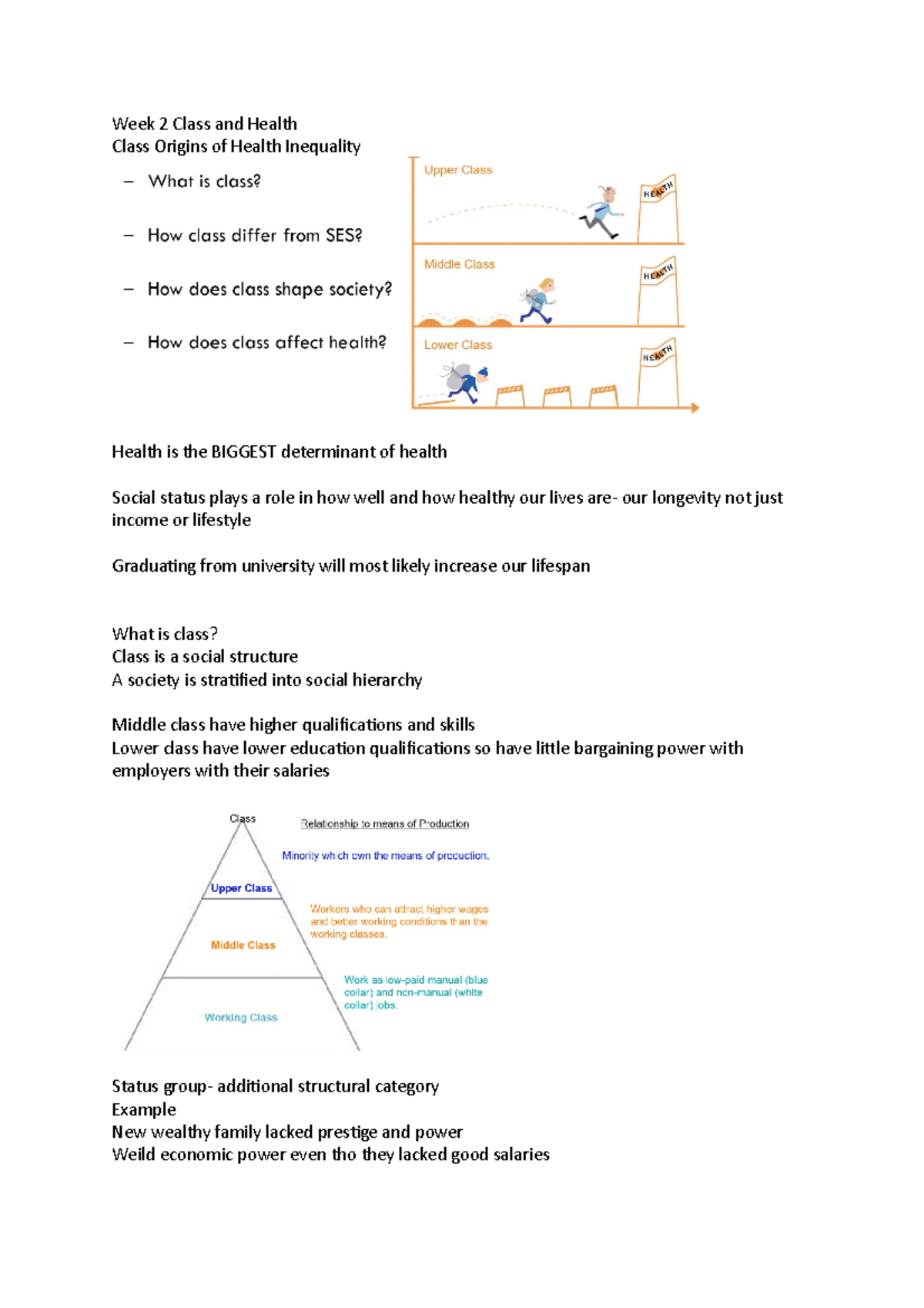 Class origins of health inequity LECTURE - HSBH1013 - StuDocu