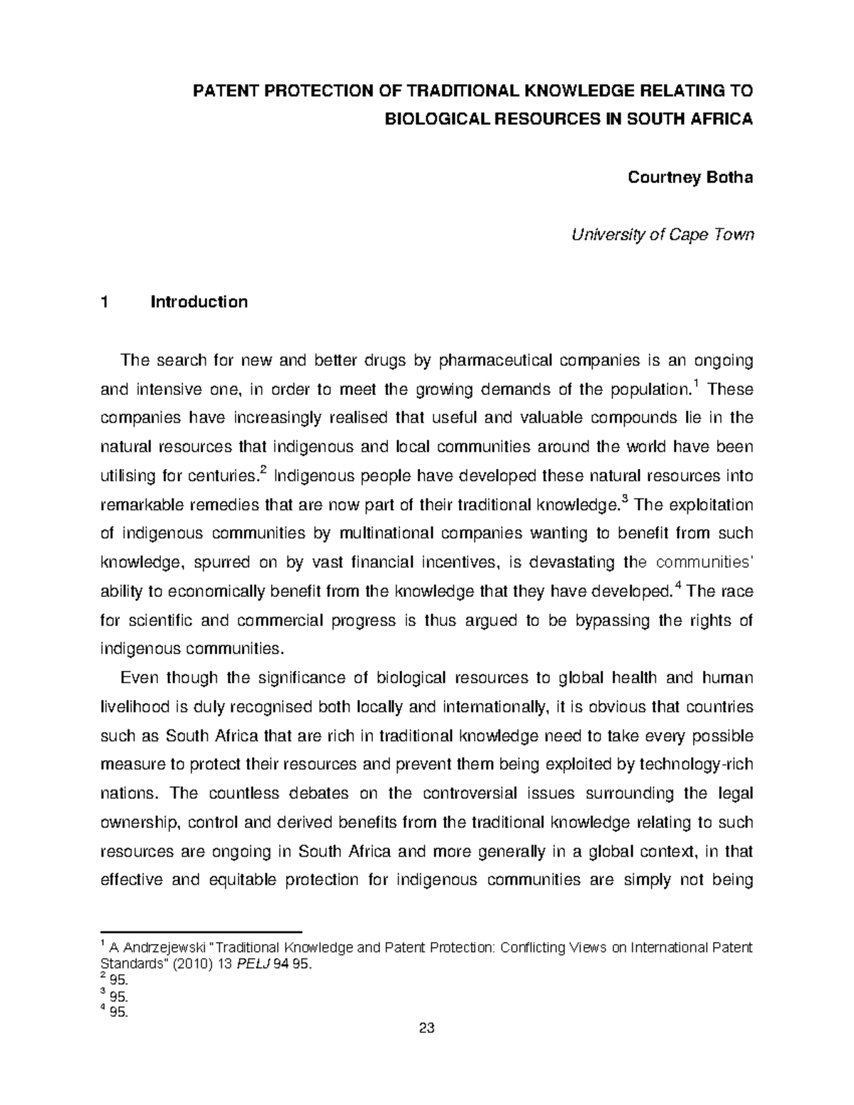 Patent Protection of Traditional Knowledge Relating to Biological ...