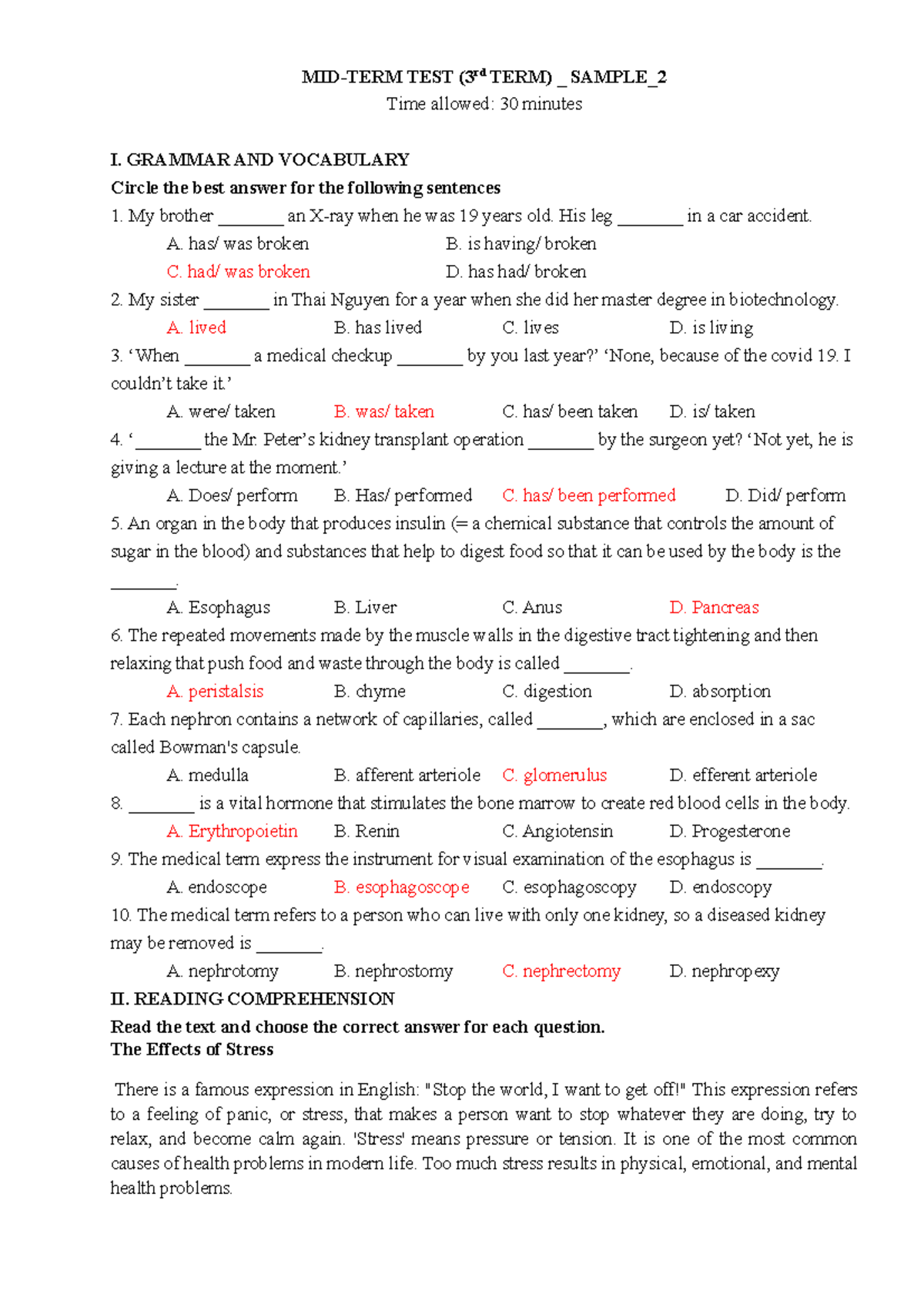 Midterm test revision 2 - KEY - MID-TERM TEST (3rd TERM) _ SAMPLE_ Time ...