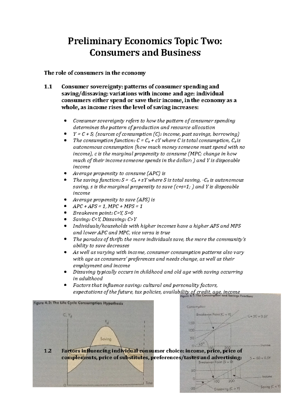 Topic Two – Consumers and Business - Notes - Preliminary Economics ...